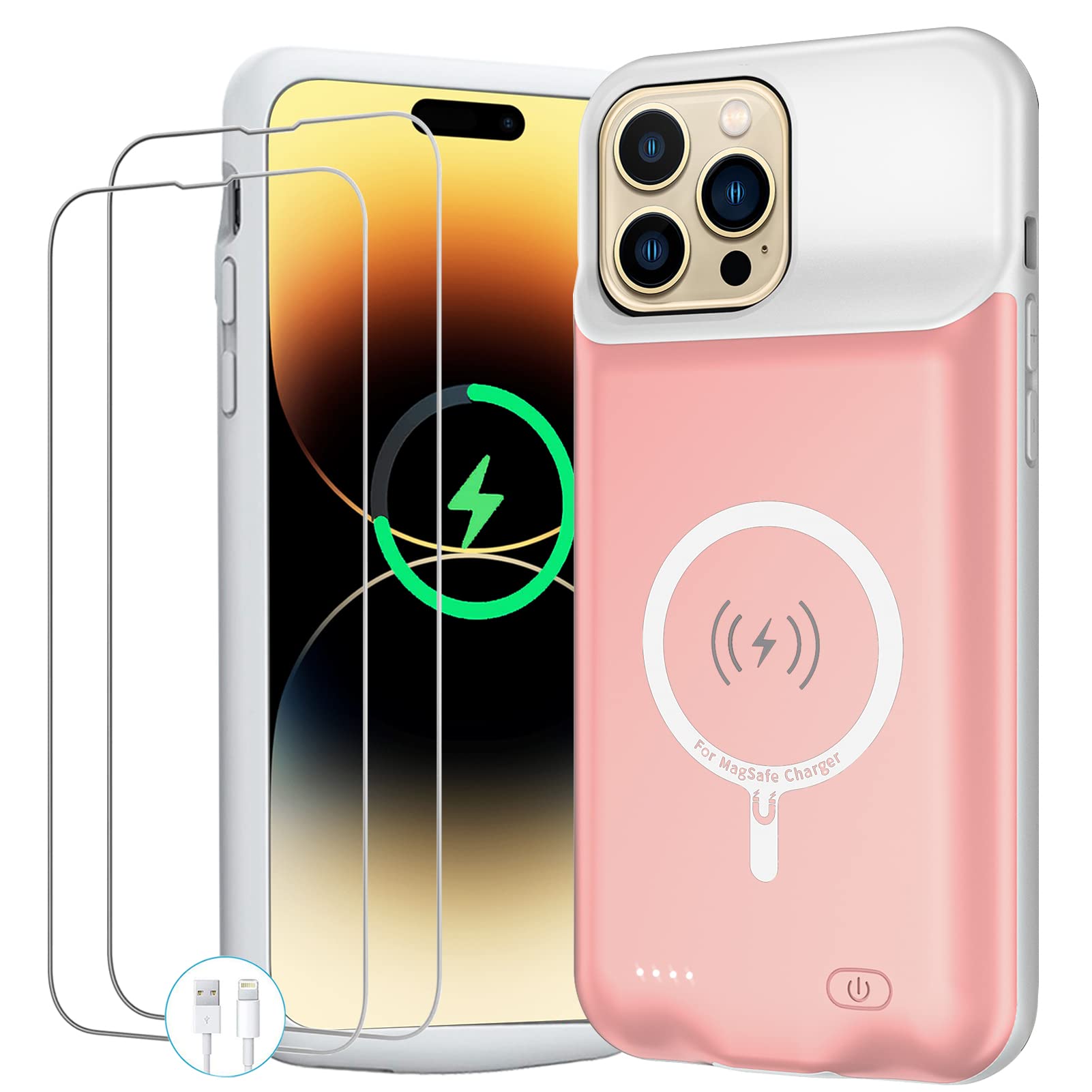 Battery Case for iPhone 14 Pro Max, Newest 10800mAh Portable Protective Charging Case with Wireless Charging Compatible with iPhone 14 Pro Max (6.7 inch) Battery Pack Charger Case with Carplay (Pink)