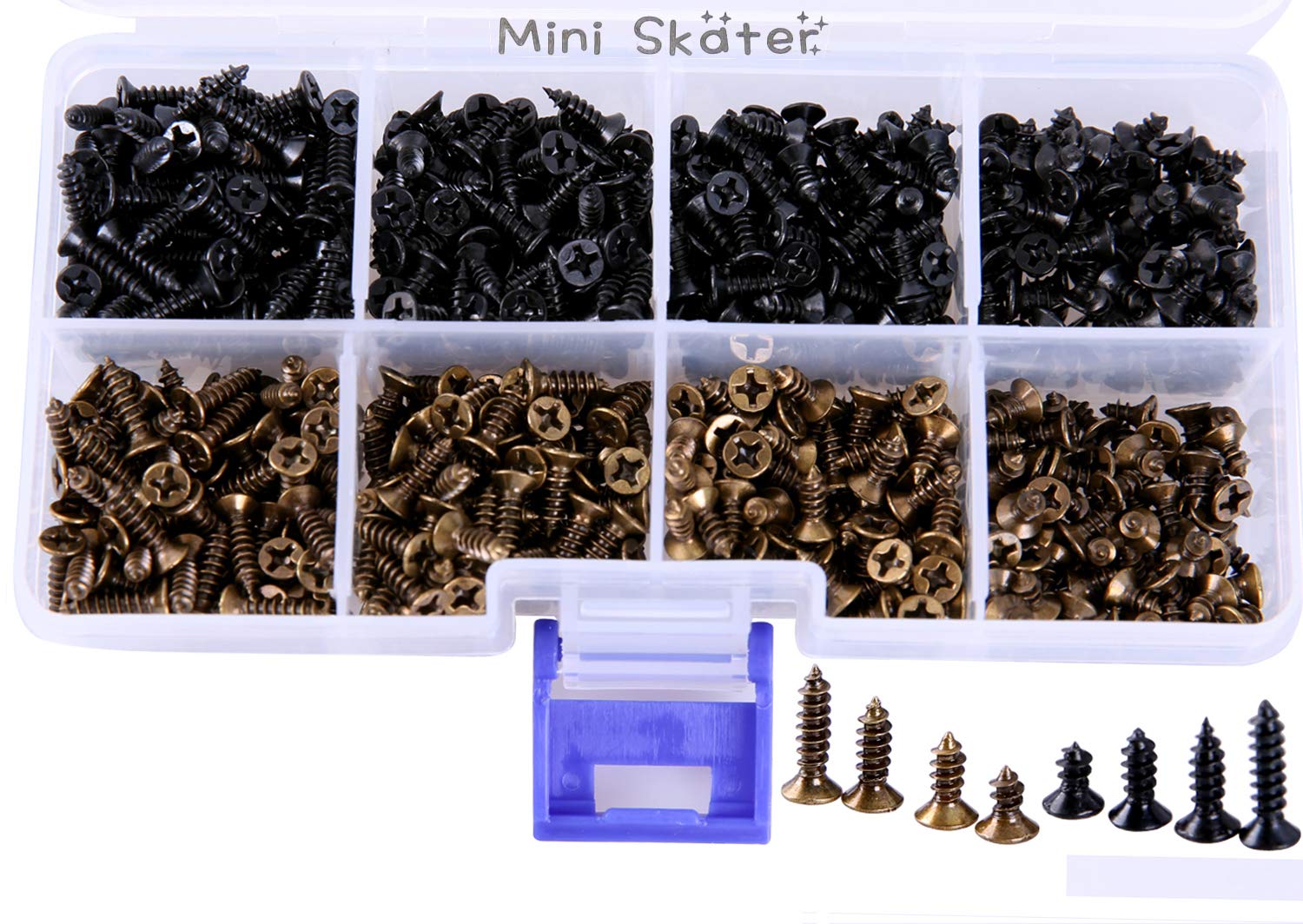 Mini Skater 800PCS #3 Small Cross Flat Head Tapping Screws Black Oxide Wood Screws Kit and Assortment ! (Black and Bronze)