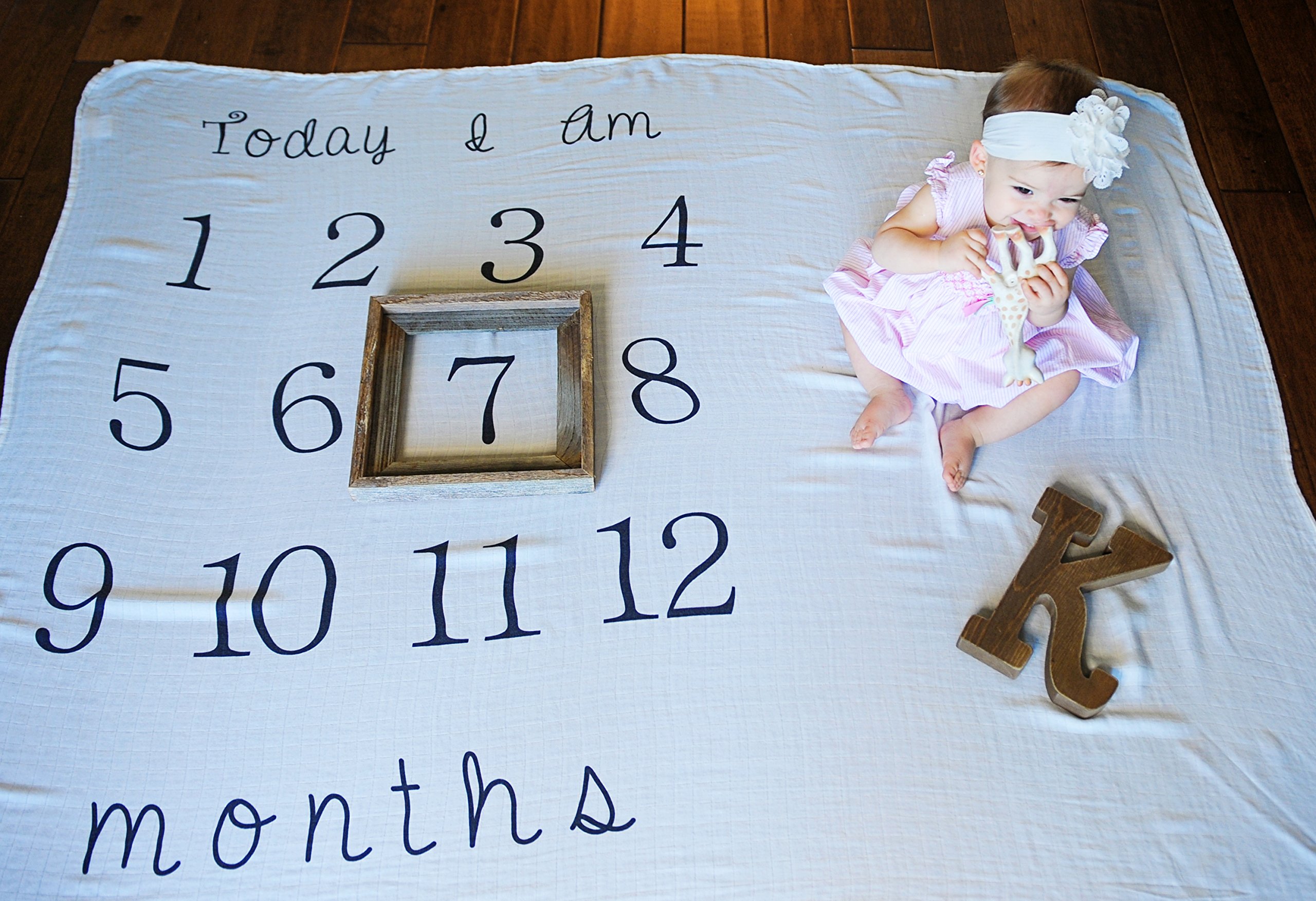 Kiddo Kind Baby Milestone Blanket - 52 x 48 - Makes Unique Photo Props for Babies - Extra Large Monthly Age Blankets Create Personalized Photography for Each Month - Perfect for Expecting Moms