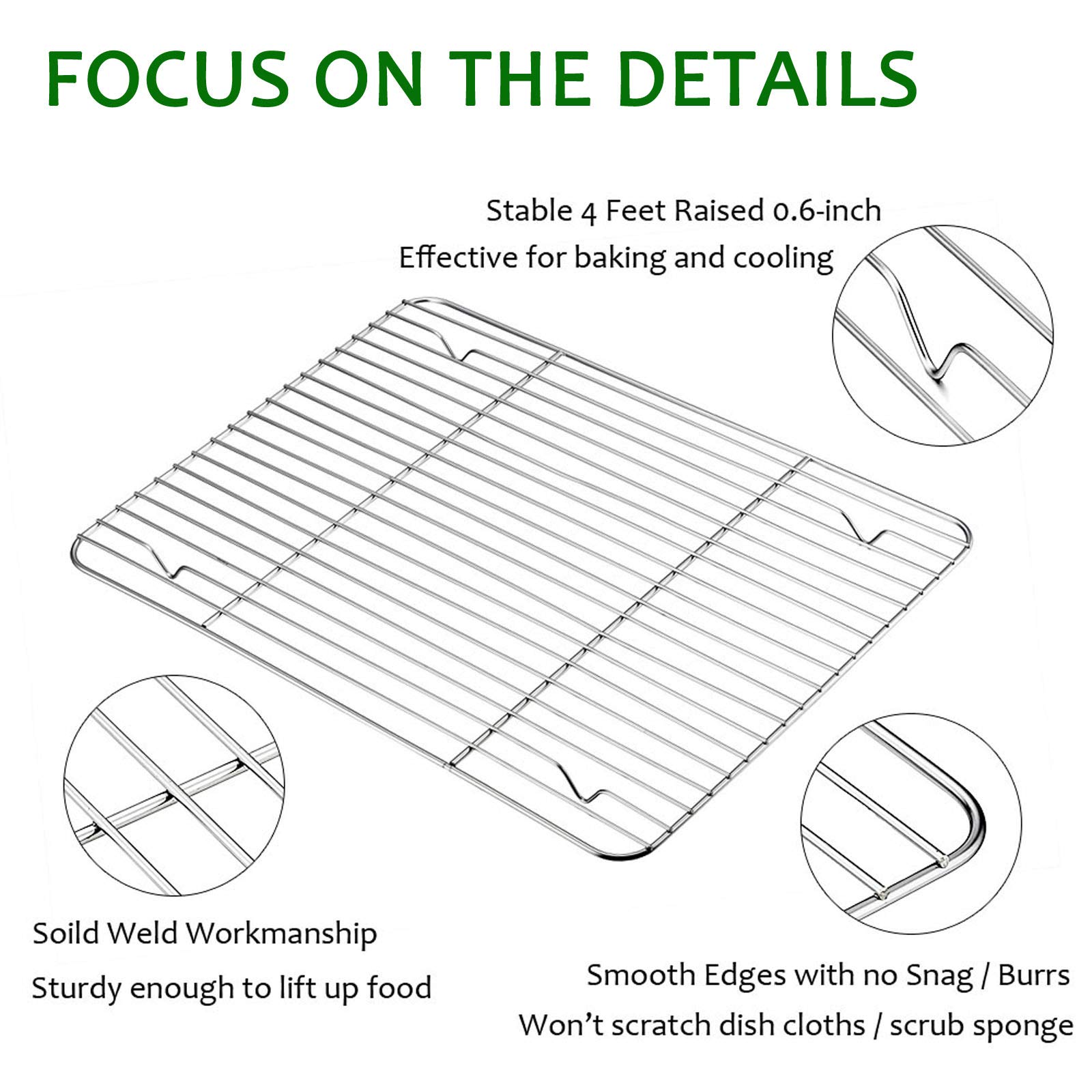 Baking Sheet with Rack Set, E-far Stainless Steel Baking Pans Tray Cookie Sheet with Cooling Rack, 16 x 12 x 1 inch, Non Toxic & Healthy, Rust Free & Dishwasher Safe - 4 Pieces (2 Sheets + 2 Racks)