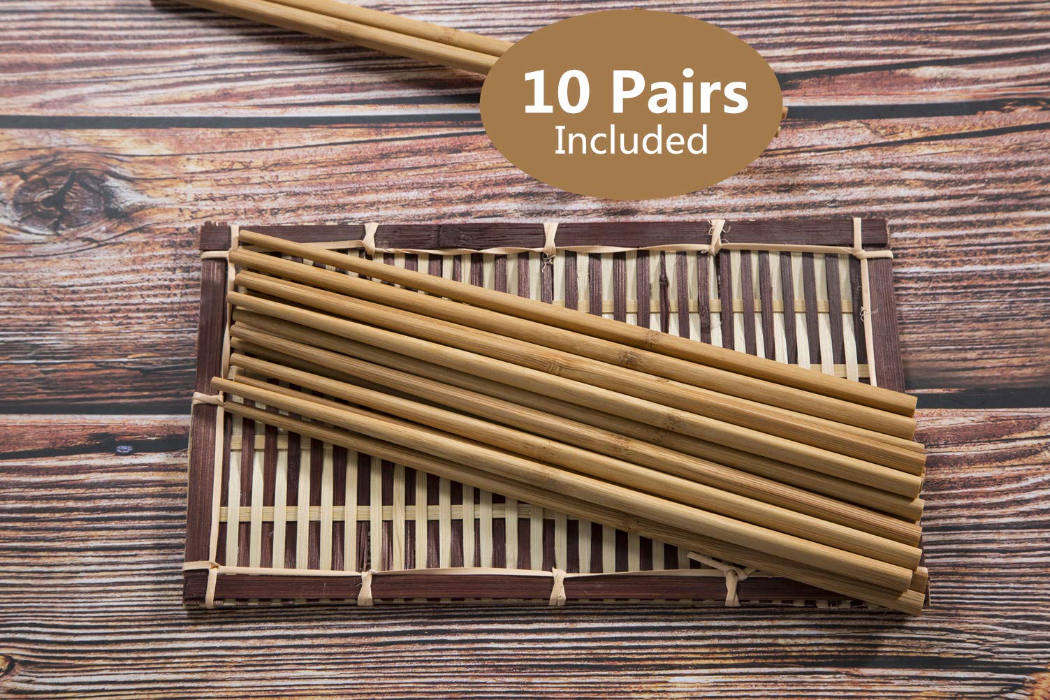 Bamboo Chopsticks Reusable Dishwasher Safe Natural Chinese Health Wooden Bamboo Chopsticks,Long 10 Pairs Sets for Restaurant Home Use Premium Material