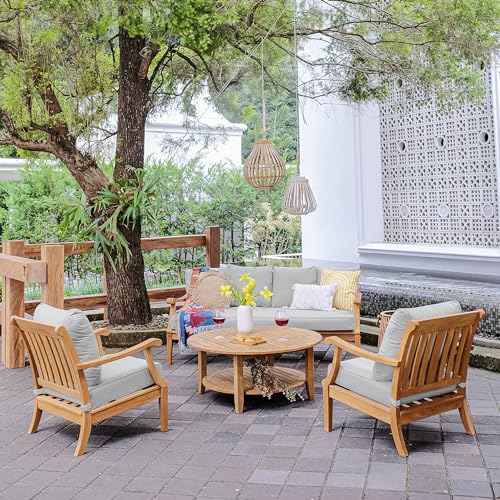 Cambridge Casual Robin Teak Wood 4 Piece Patio Conversation Set with Oyster Cushion