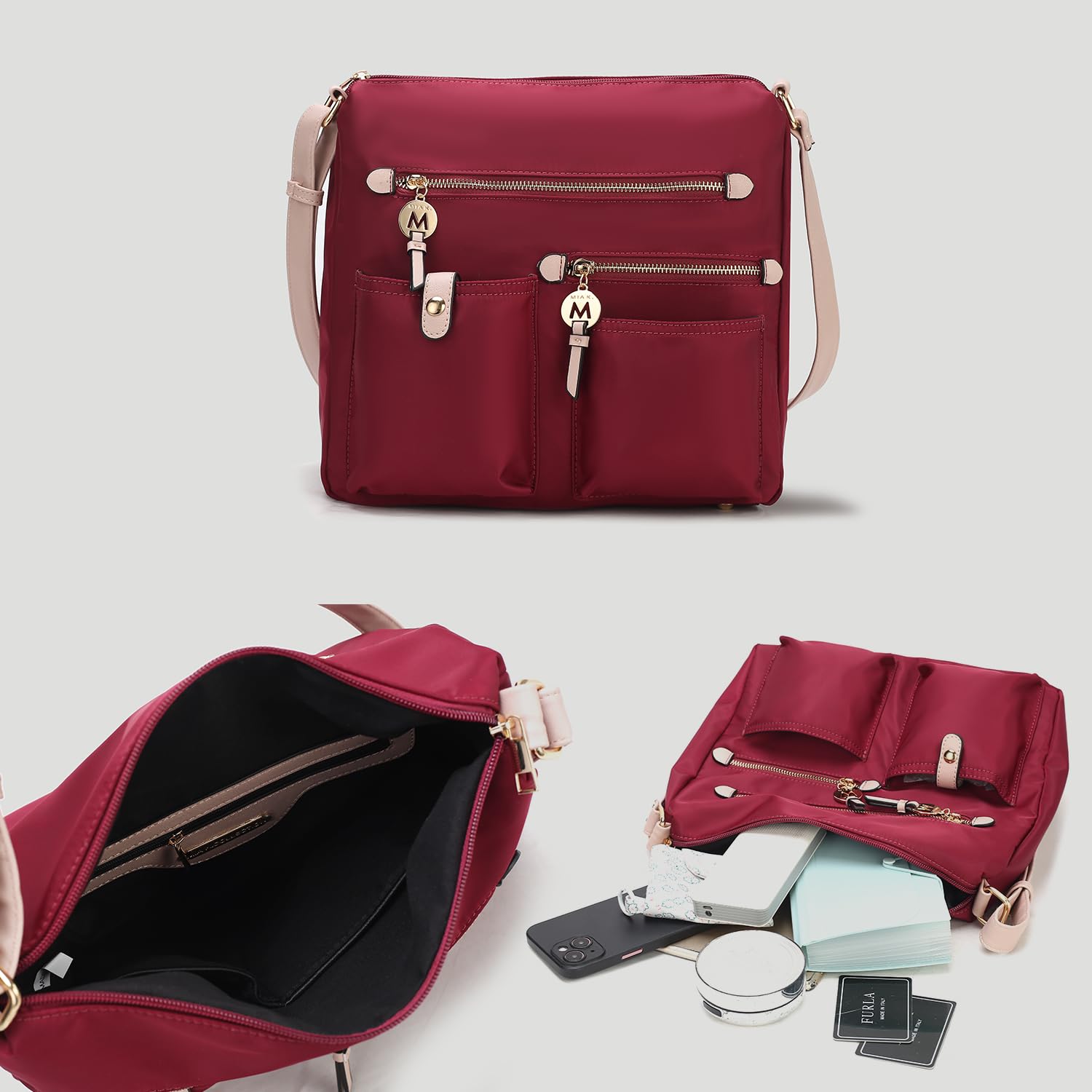 MKF Collection Crossbody Bag for Women, Nylon PocketBook Handbag Shoulder Bag Zipper Purse By Mia K