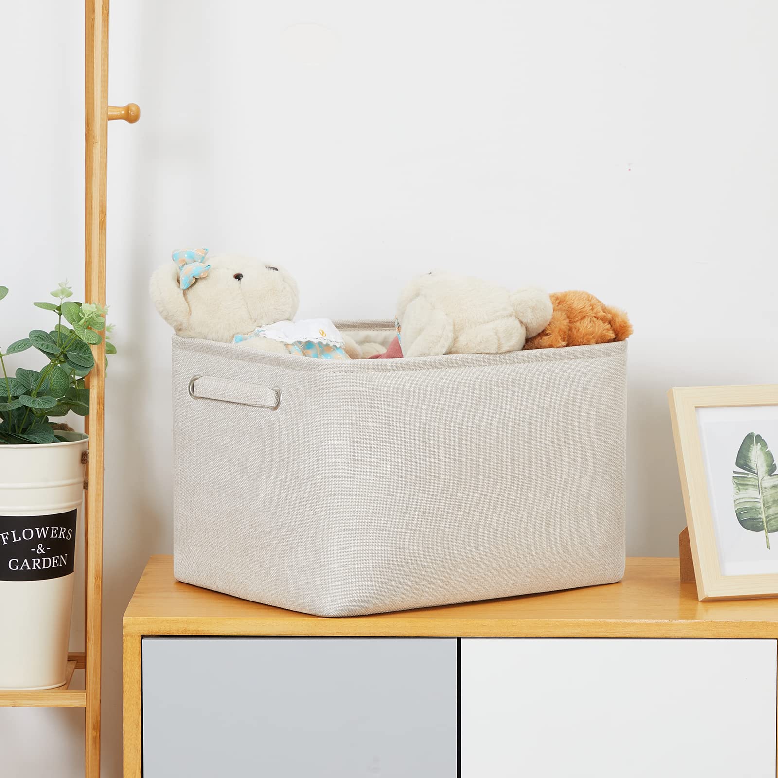 Bliecamile Fabric Storage Baskets for Organizing Closet, Beige Storage Baskets for Shelves, Large Closet Baskets for Nursery, Home, Large Canvas Storage Bin with Cloth Handles(Medium-3PCS, Beige)