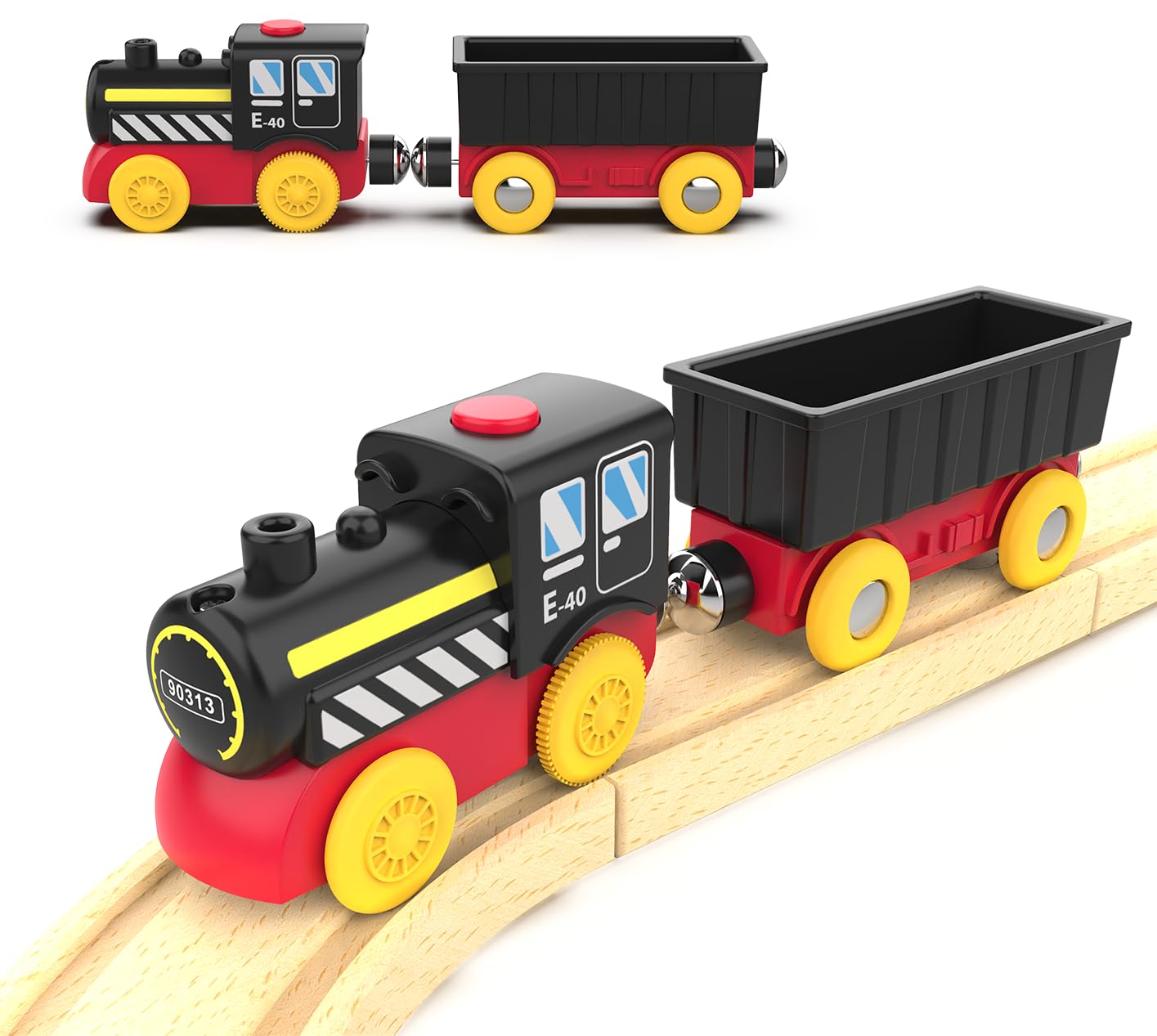 Battery Operated Locomotive Train, Magnetic Train Toy for Wooden Tracks, Motorized Train Compatible with Thomas, Brio, Chuggington, Melissa & Doug