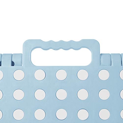 Casafield 9" Folding Step Stool with Handle, Blue - Portable Collapsible Small Plastic Foot Stool for Kids and Adults - Use in The Kitchen, Bathroom and Bedroom