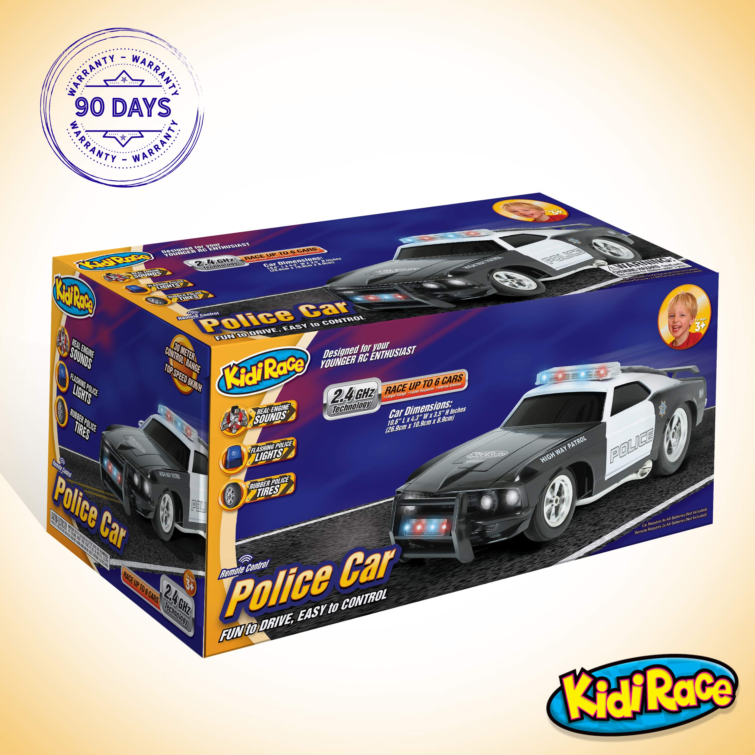 Kidirace Remote Control Police Car with Flashing Lights & Sounds – 2.4GHz RC Cop Car for Boys and Girls Ages 3+