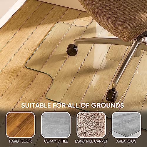 Antok Glass Chair Mat for Carpet, 36βx36β Tempered Glass Floor Mat for Office Chair on Carpet, 1/5" Thick Clear Computer Floor Mat for Rolling Chairs with 4 Anti-Slip Pads