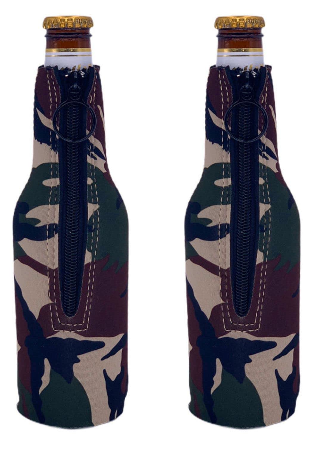 Blank Neoprene Beer Bottle Coolie (2 Pack, Green Camo)