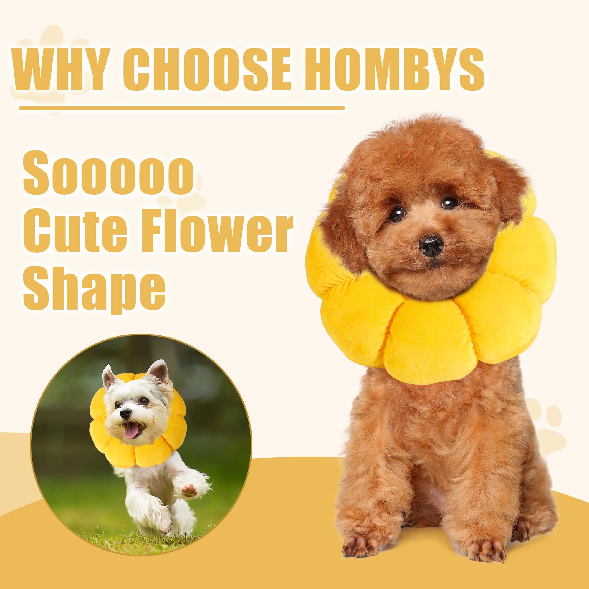 HOMBYS Soft Dog Cone for Dogs and Cats, Cute & Fluffy Flower Shape for Claming Dog, Adjustable Dog Collar Alternative After Surgery, Protective Elizabethan Collar for Dogs Recovery & Stop Licking,S