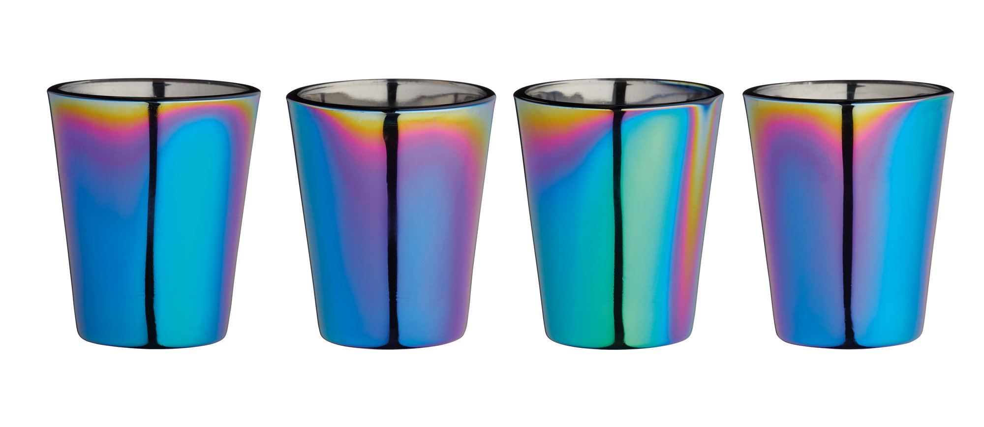 BarCraft BCSGRBOW4PC Metallic Rainbow Iridescent Shot Glasses, 50 ml (2 fl oz), Set of 4, 5 x 5 x 6 cm