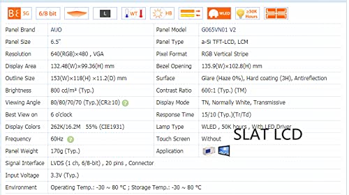 AUO 6.5 Inch LCD Panel G065VN01 V2 with Full kit of Driver Board, Sunlight Readable