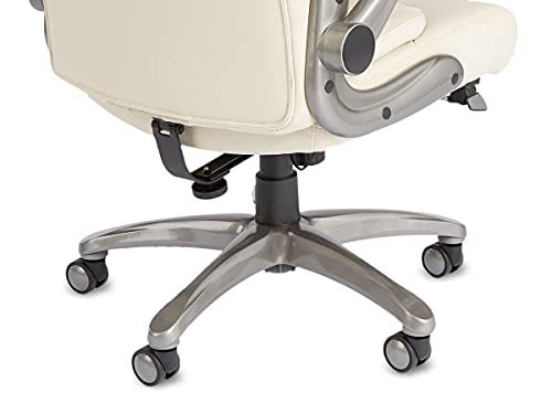 AmazonCommercial Ergonomic High-Back Bonded Leather Executive Chair with Flip-Up Arms and Lumbar Support, Cream