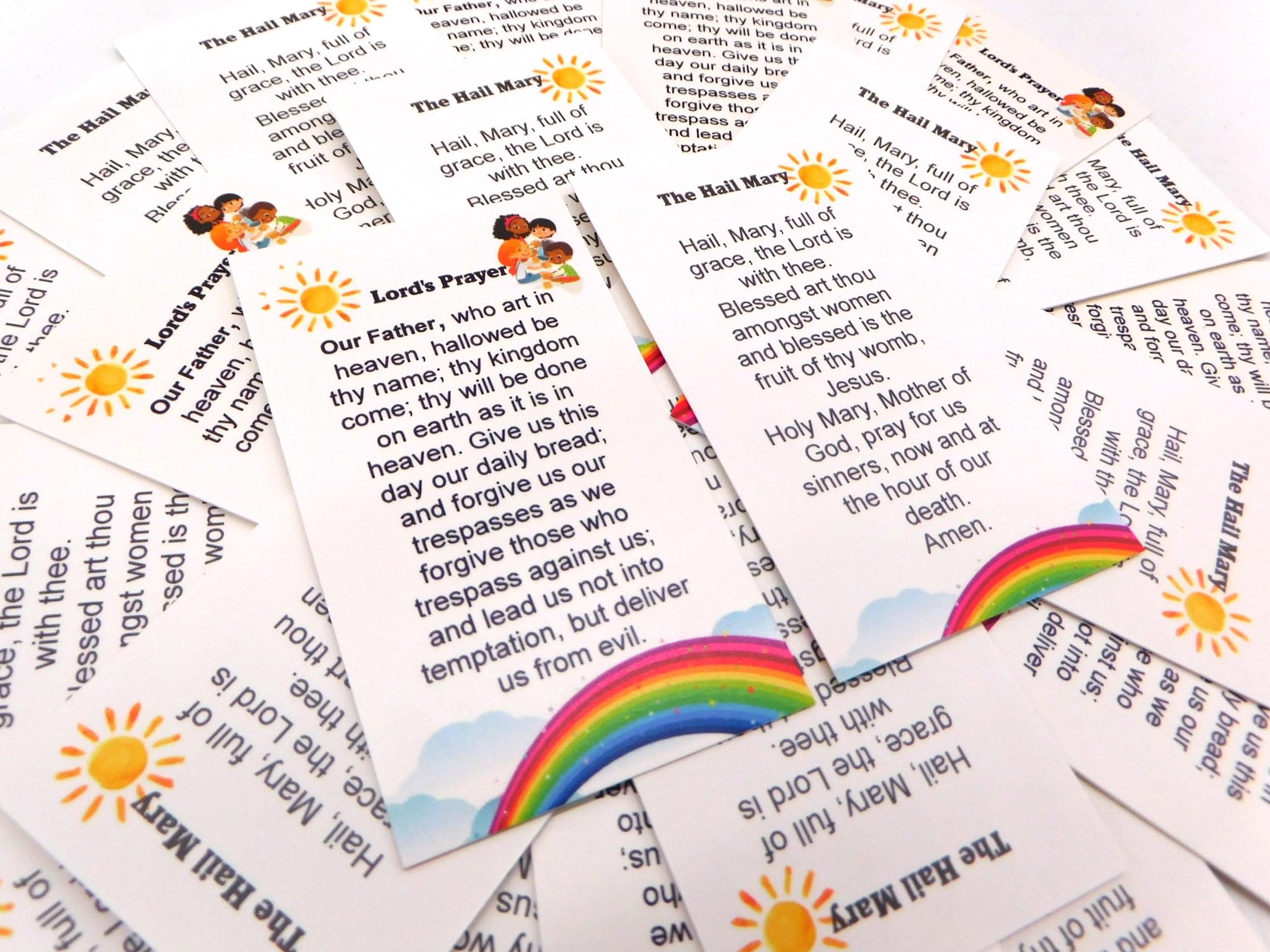 Westmon Works The Hail Mary and Our Father Lords Prayer Childrens Holy Cards Bulk Classroom Pack, Set of 24
