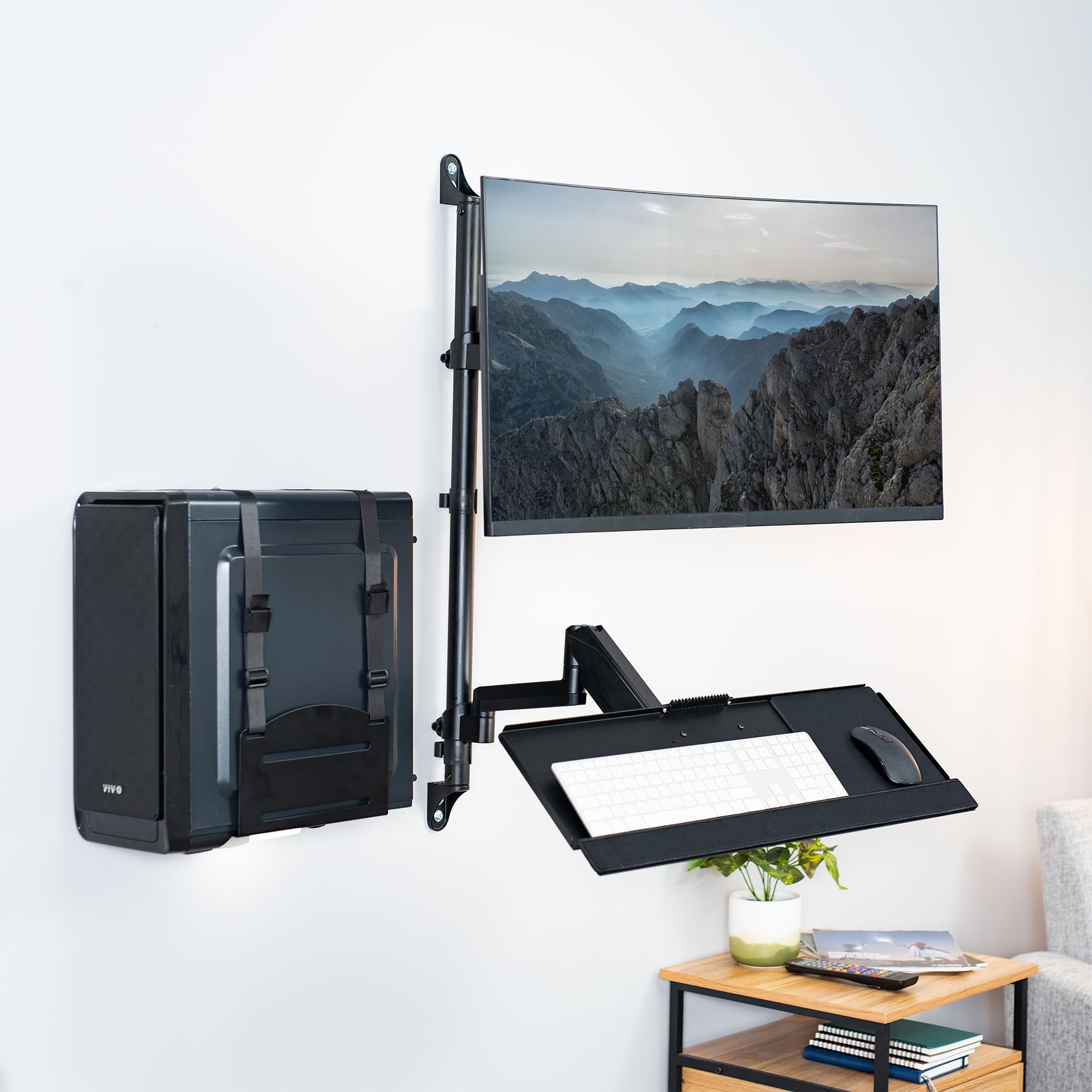 VIVO Black Sit-Stand Height Adjustable Pneumatic Spring Arm Keyboard, Monitor, CPU Wall Mount for 1 Screen up to 32 inches STAND-SIT1BW