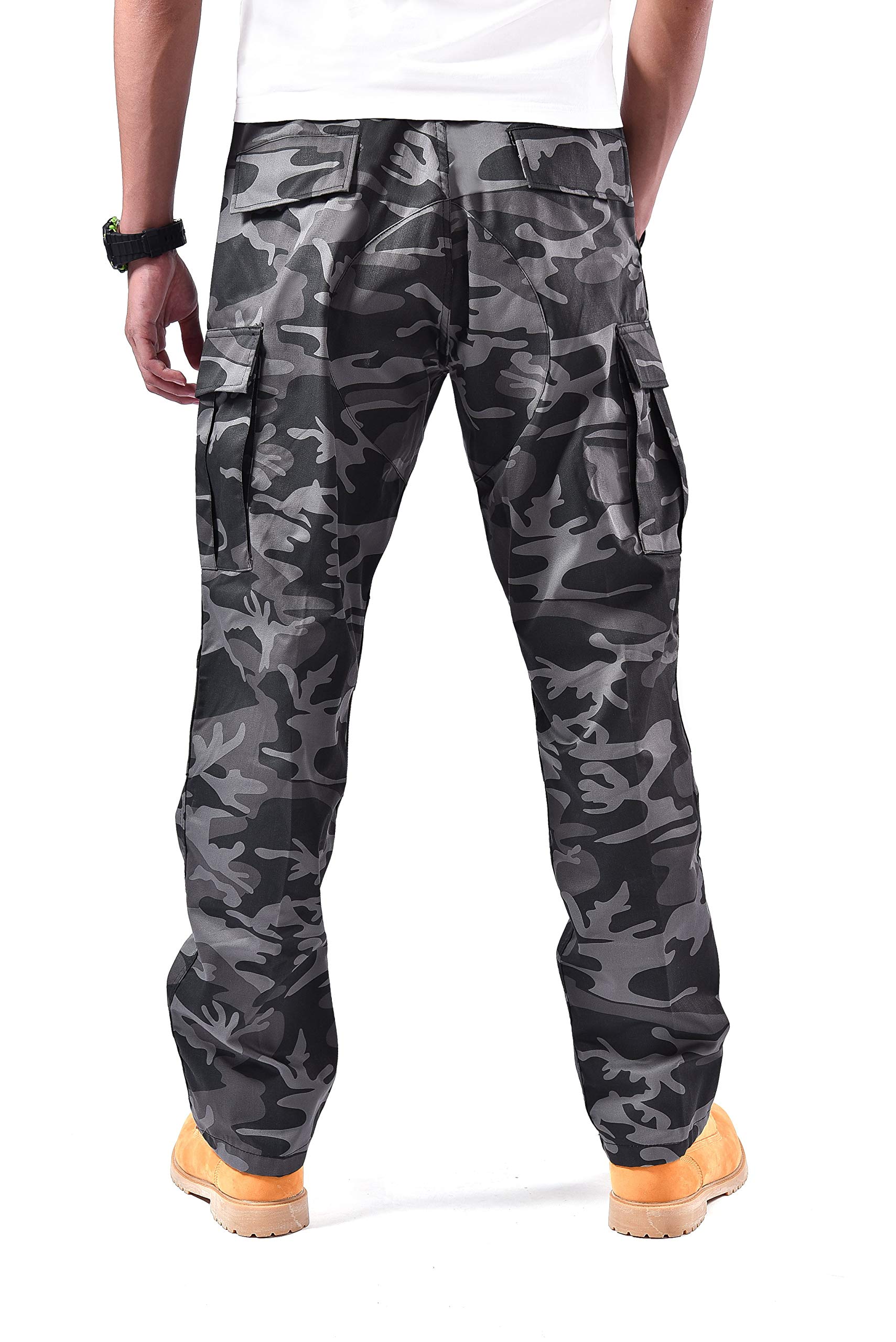 BACKBONE Mens Fashion Bright Camouflage Cargo Pants Military Combat Style BDU Pants (XL, Black Camo)