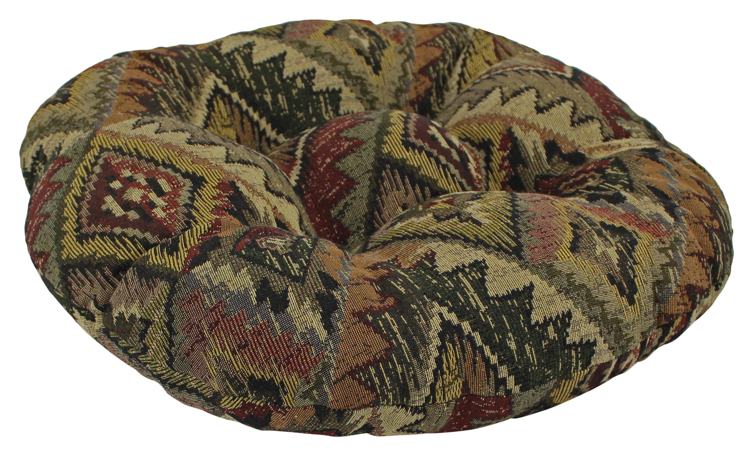 Blazing Needles Round Patterned Tapestry Tufted Footstool Cushion, 18", Spin City