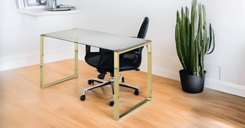 Uptown Club Modern Writing Gold Leaf Stainless Steel Legs and Tempered Glass Top, Computer Table for Home or Office, 47" D x 22" W x 30" H