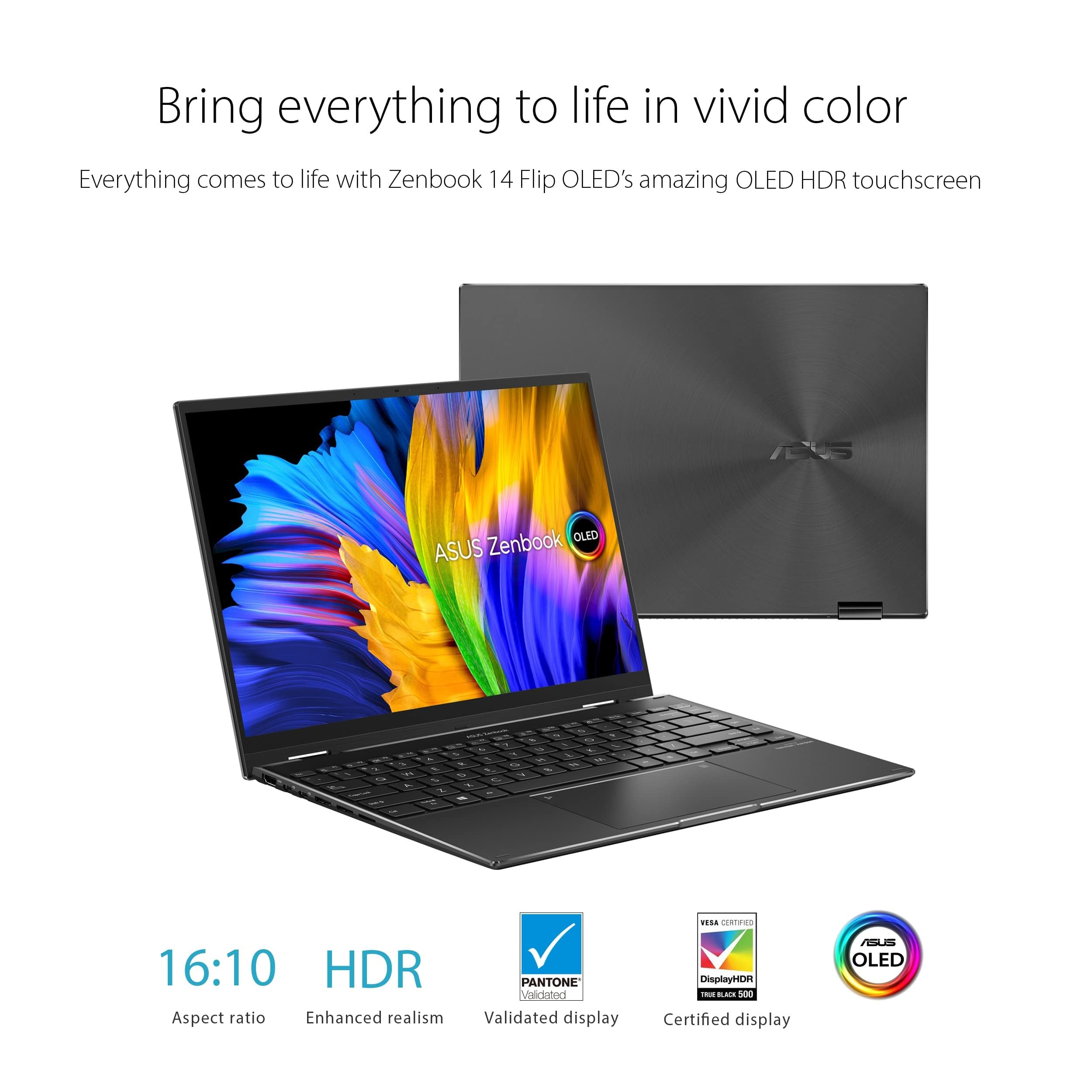 ASUS Zenbook 14 Flip OLED Ultra Slim Laptop, 14β 4K 16:10 OLED Touch Display, AMD Ryzen 7 6800H CPU, 16GB RAM, 1TB SSD, NumberPad, Windows 11 Home, Jade Black, UN5401RA-DH74T