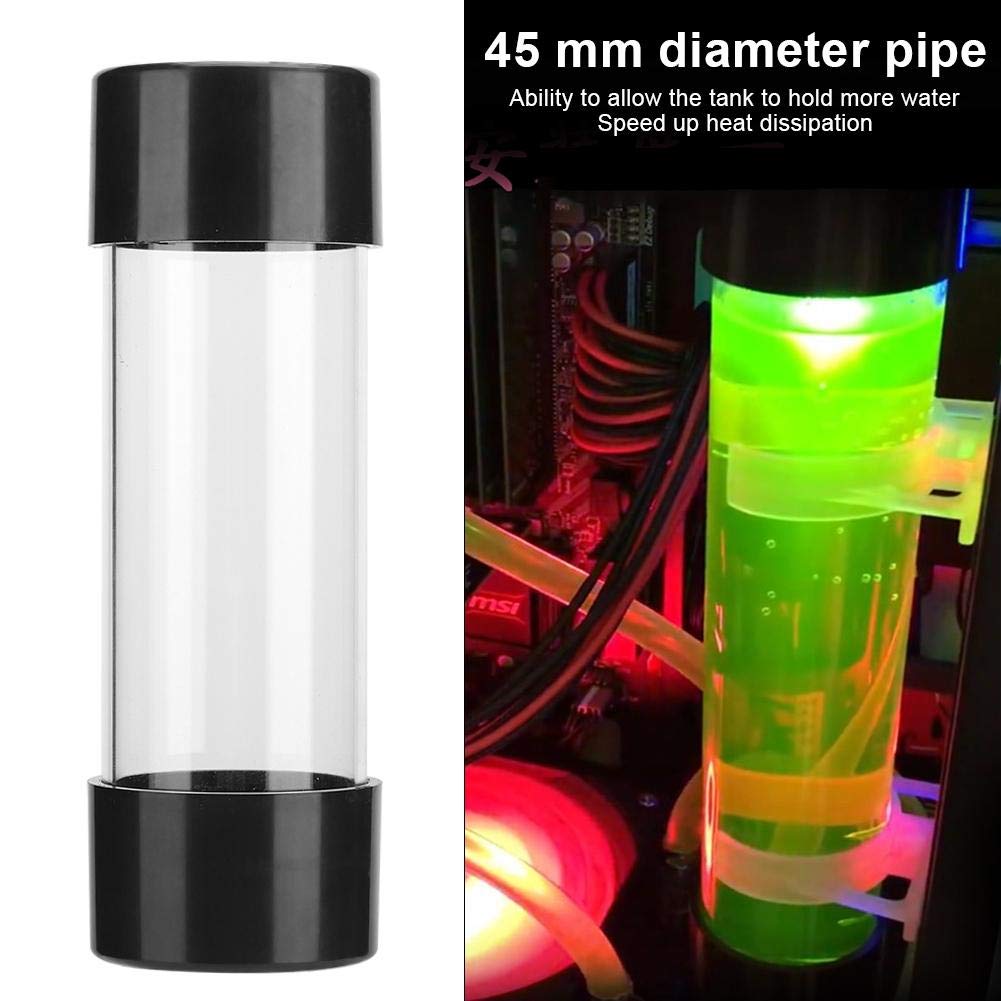 ASHATA Cylinder Water Cooling, 150mm Transparent Fast Cooling Water, G1/4 Thread Heat Exchanger Water Cooling Reservoir Radiator for PC Comp