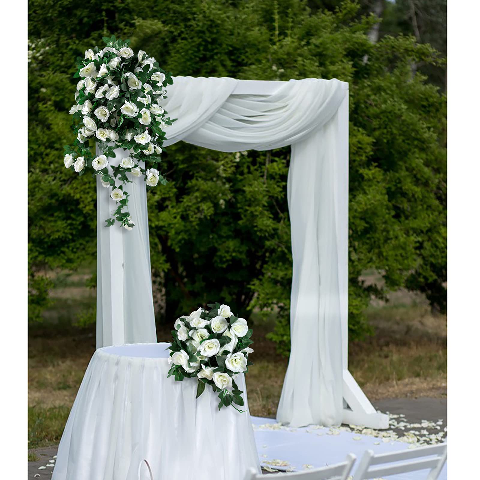 GIZIUXNE 2PCS Artificial Flowers Fake Roses Vine Plants Garland Hanging for Home Party Wedding Arch Garden Hotel Office Decor 15FT (White)…