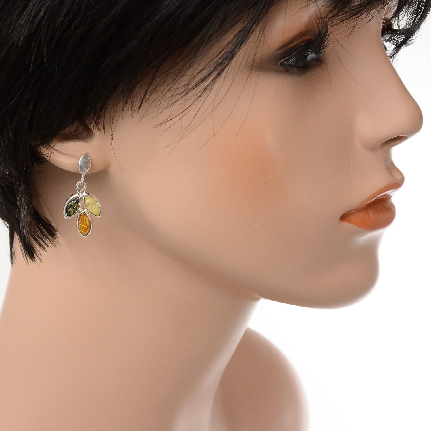 Amber Earrings - Sterling Silver and Baltic Multicolored Amber Earrings "Autumn" - Sterling Silver Jewelry Collection