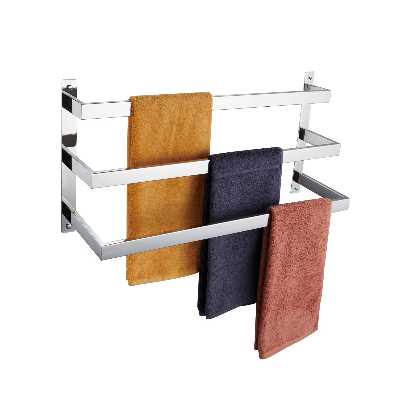KOKOSIRI Towel Bars Bath Towel Holders Chrome Bathroom 3-Tiers Ladder Towel Rails Wall Mounted Towels Shelves Rack Polished Stainless Steel, B5006CH-L24