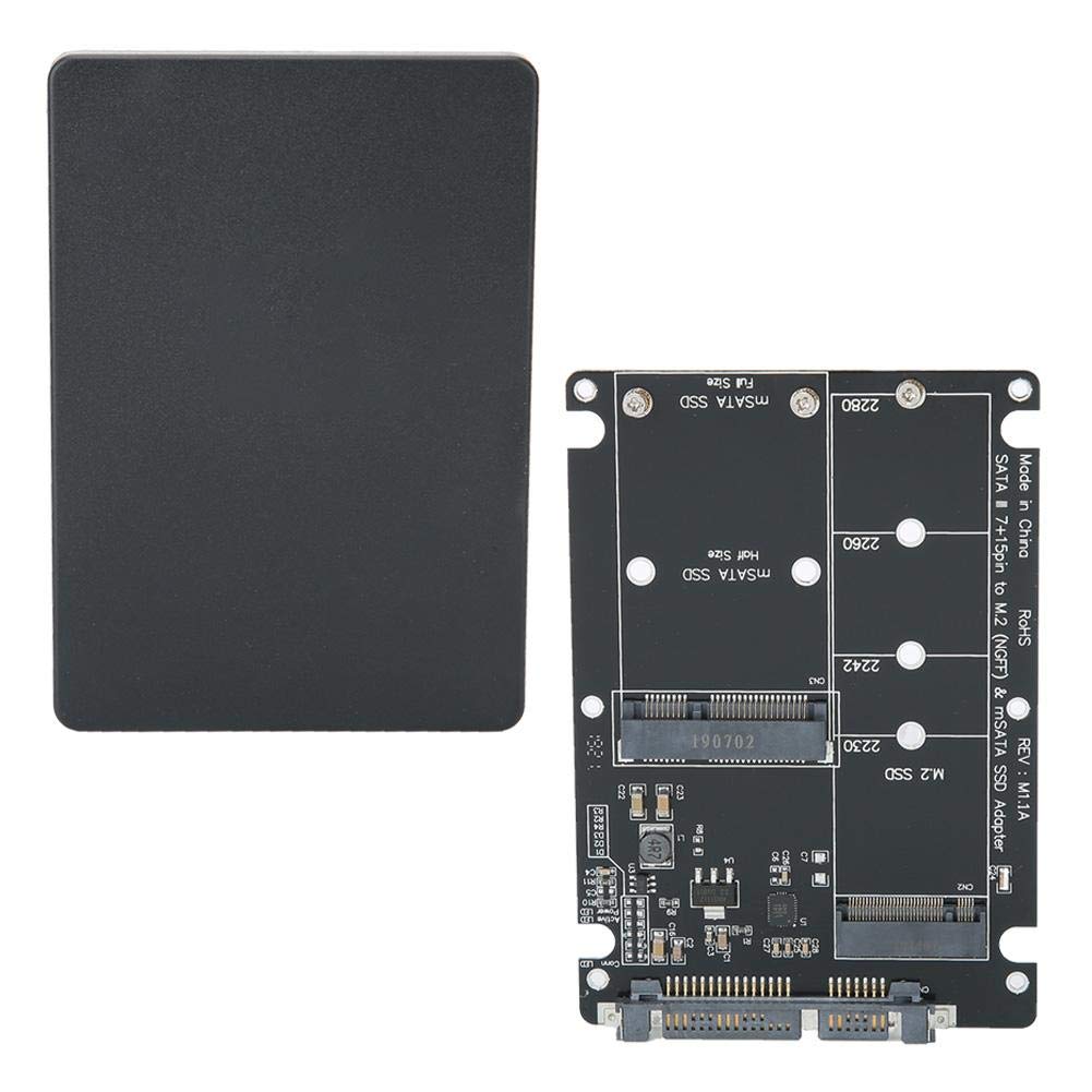 ASHATA Hard Disk Box Black ABS SSD 2 in 1 M.2 B-Key MSATA to SATA 3.0 Computer Accessories