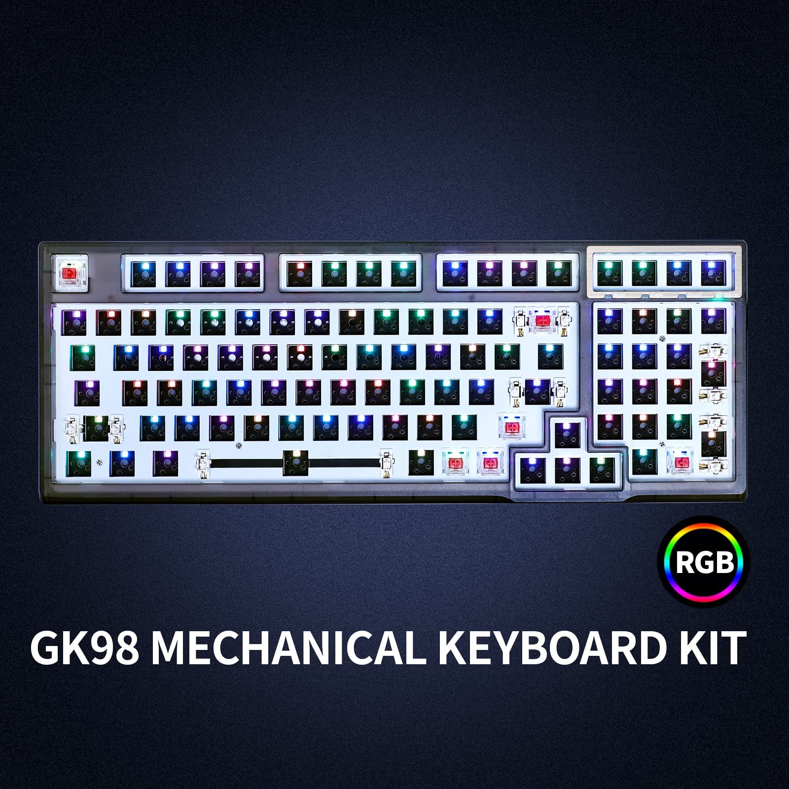 Gk98 RGB Mechanical Keyboard DIY Kit Hot-Swappable Three-Mode Wired 2.4g BT5.0 Custom Keyboard Compatible with Akko, Cherry Mx, Gateron, Kailh Mechanical Axis (Transparent Black)