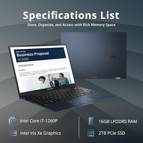 asus Zenbook S 13 Flip 2-in-1 Laptop, 13.3'' 2.8K Touchscreen, Intel Core i7-1260P, 16GB LPDDR5, 2TB SSD, Intel Iris Xe Graphics, Backlit Keyboard, FHD Camera, WiFi 6E, Win 11, Blue, 32GB USB Card