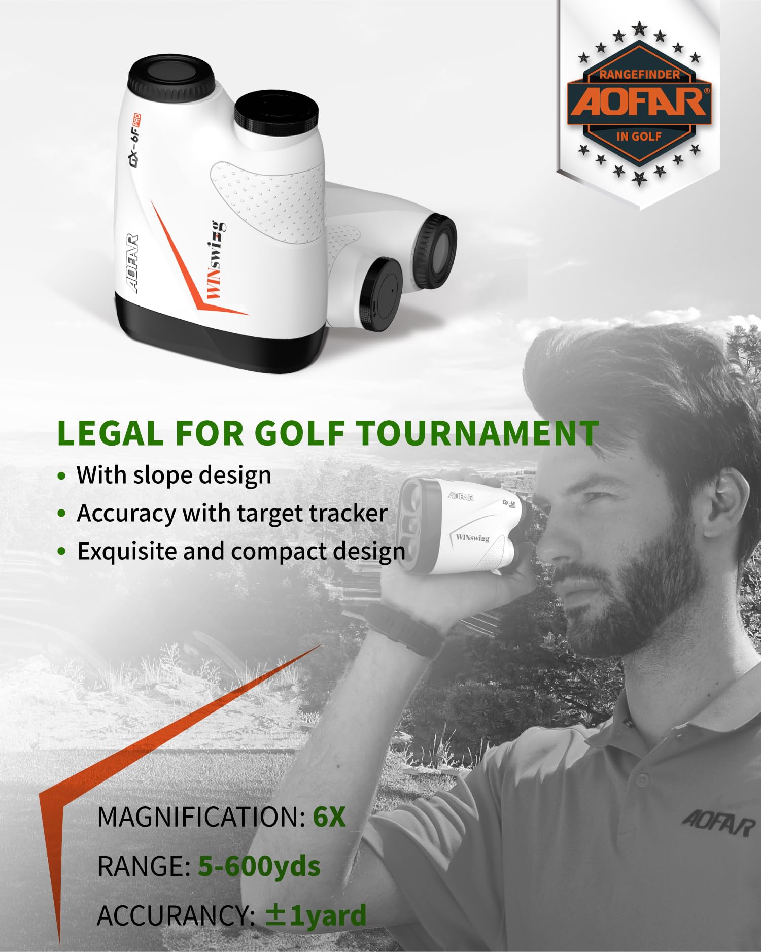 AOFAR GX-6F PRO Golf Rangefinder with Slope and Angle, Flag Lock with Pulse Vibration and Continuous Scan, 600 Yards Rangefinder for Distance Measuring, High-Precision Accurate Gift for Golfers