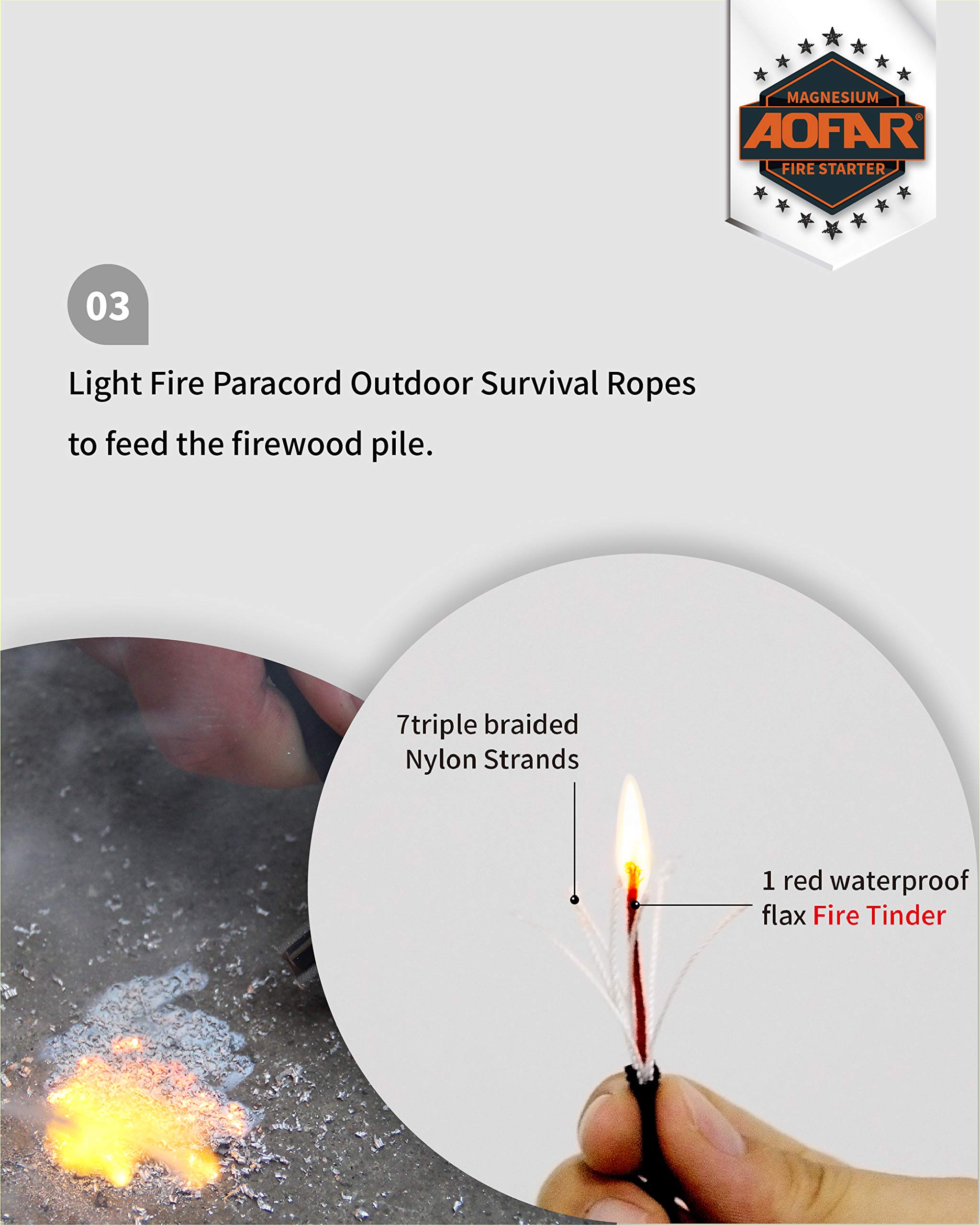 AOFAR Magnesium Fire Starter AF-374 (2-Pack) Waterproof Fire steel Pouch for Camping, Hiking, Hunting, Backpacking,Outdoor survival fire striker kit