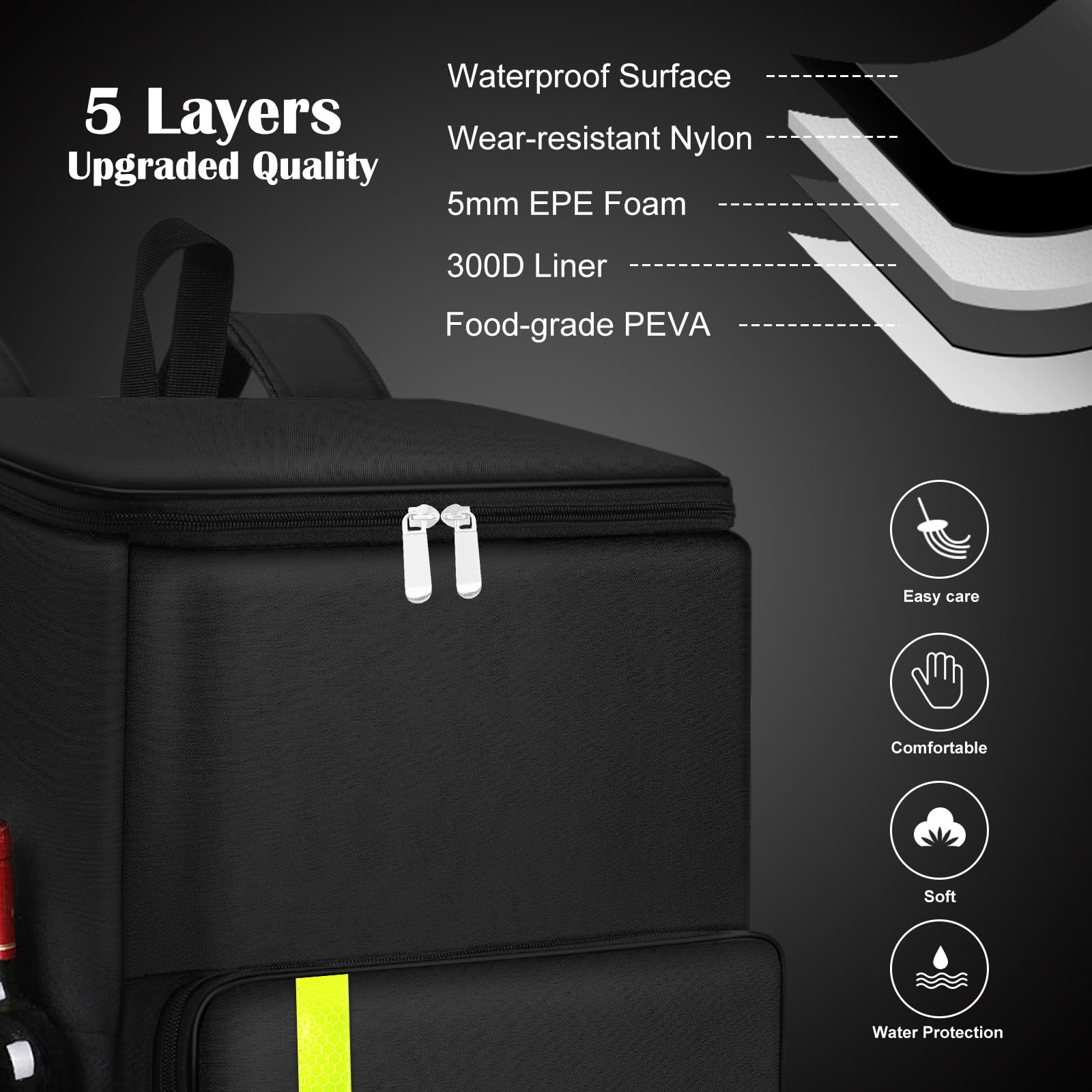 AURUZA 30L Backpack Cooler Bag, Black, Large Capacity, Insulated, Leak Proof, 16 Hours Cooling, 45 Cans
