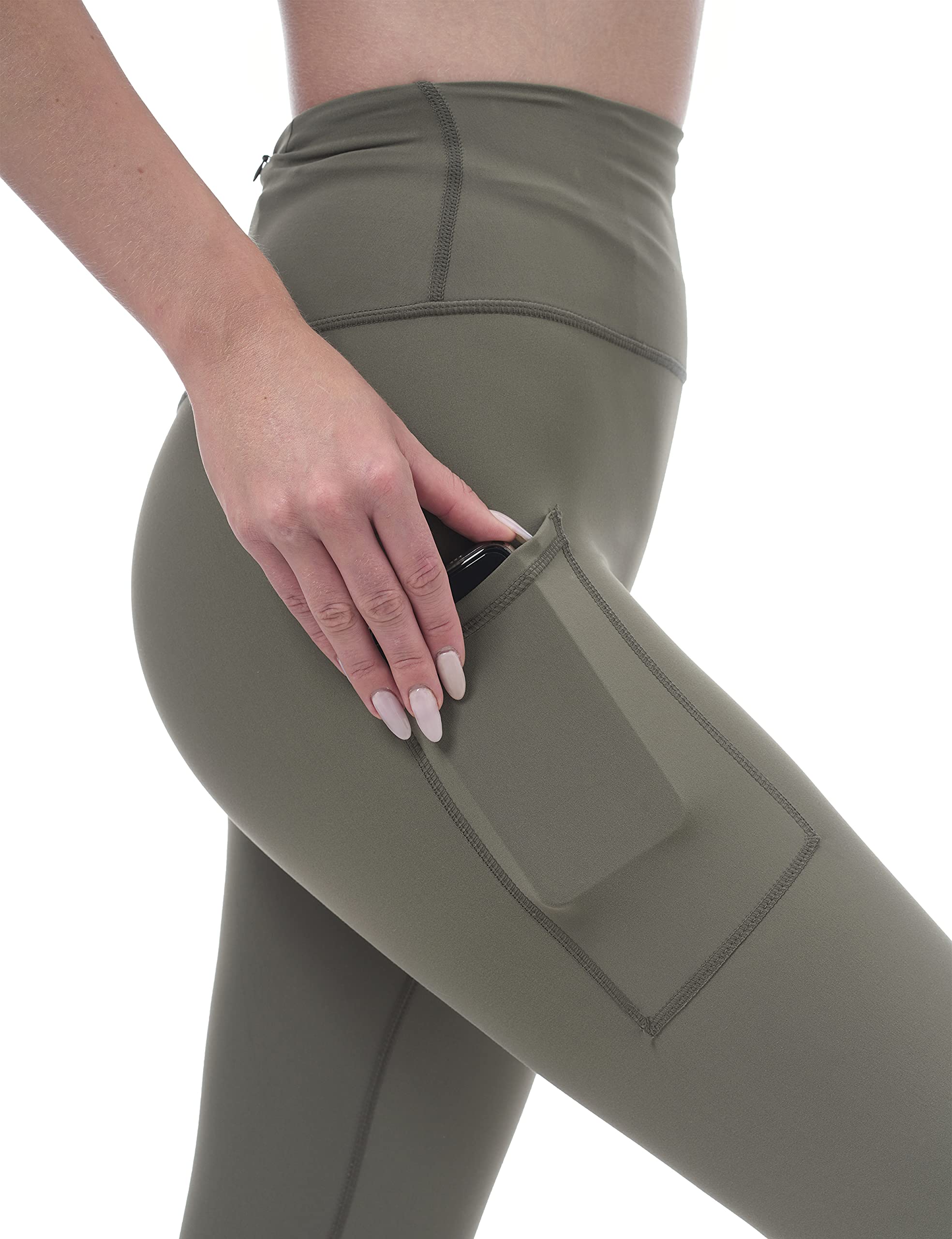 Allsense Women's High Waist Yoga Leggings with Inside and Back Zipper Pockets, Sports Gym Workout Running Pants S OliveGreen