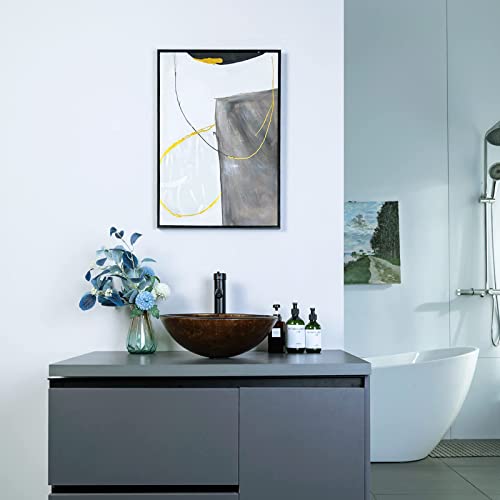 Bathroom Vessel Sink, 16.5" Artistic Glass Bathroom Bowl Basin with Faucet, Mounting Ring and Pop Up Drain, Brown