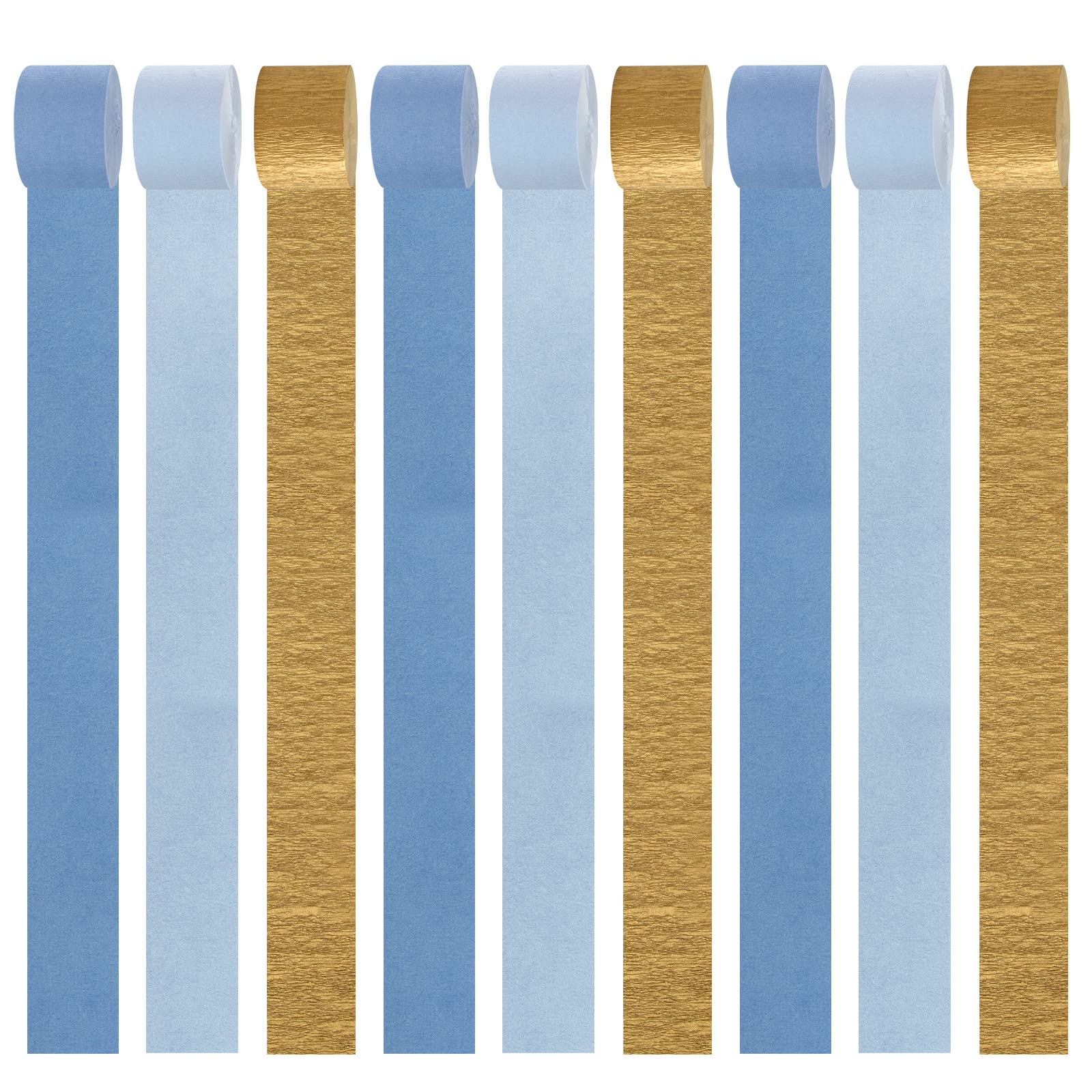 Light-Dusty Blue Gold Party-Decorations Streamers - 9 Rolls Birthday Baby Bridal Shower Wedding Crepe Tissue Paper Streamer Bachelorette Engagement Garland Decor Panduola