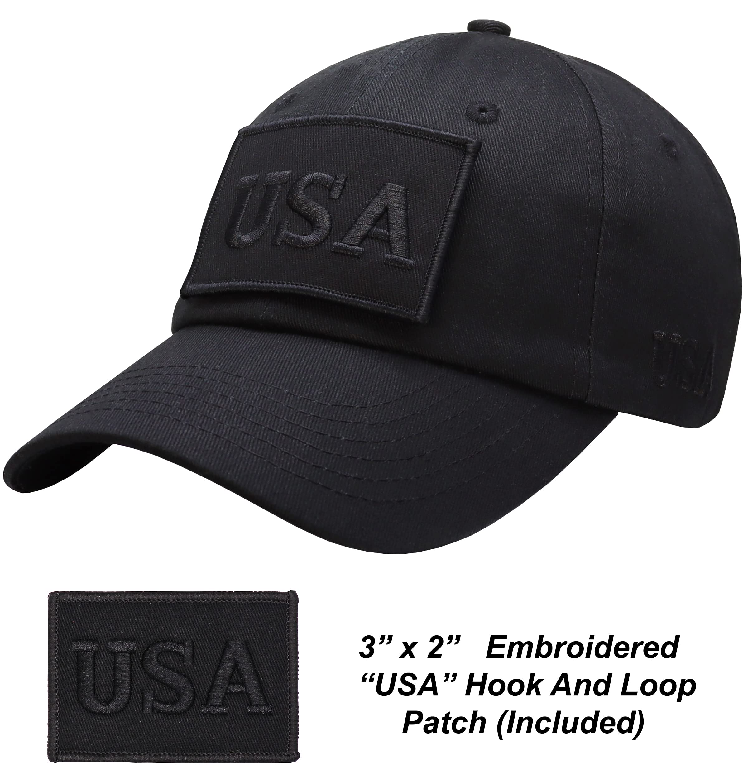 Antourage American Flag Unconstructed Hat for Men and Women Twill Mesh Snapback Baseball USA Flag Cap + 2 Patriotic Patches ((10.8) Black Classic)