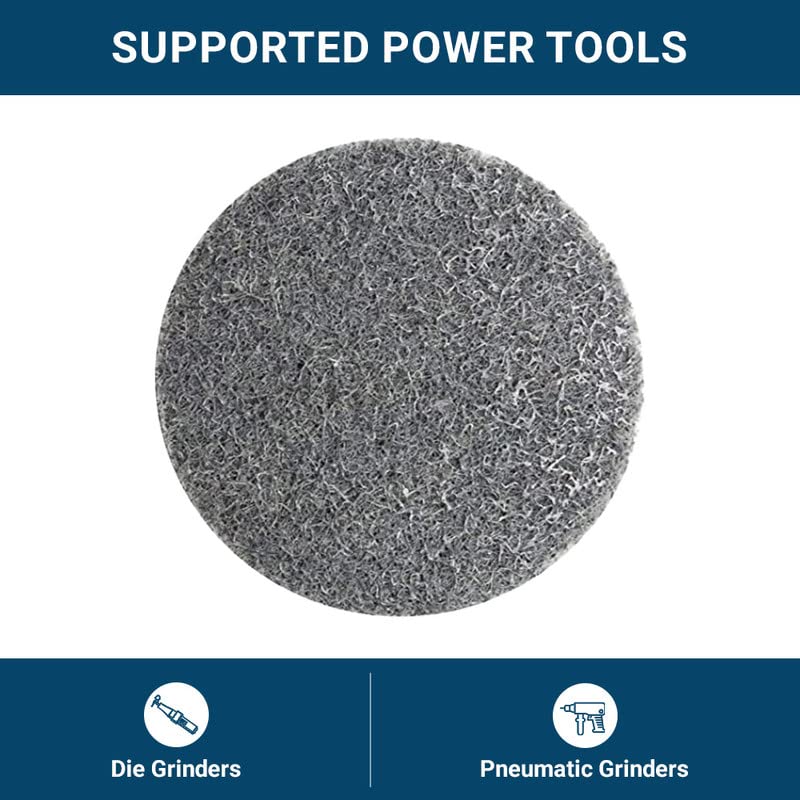 Benchmark Abrasives 2" Quick Change Silicon Carbide Non-Woven Surface Preparation Wheels for Sanding Polishing Paint Removal, Male R-Type Backing, Die Grinder Discs (10 Pack) - (Grey)