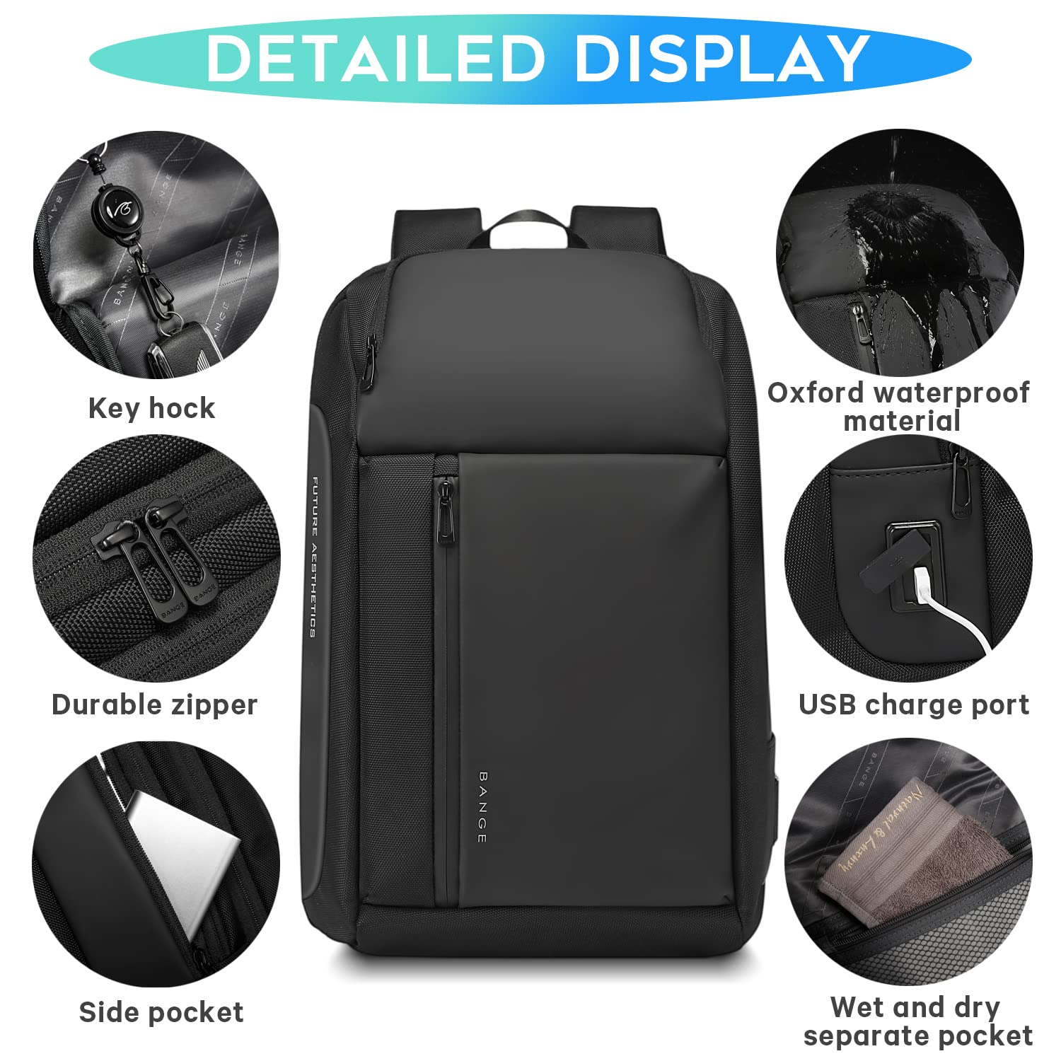 BANGE Business Waterproof 15.6 inch Laptop backpack and Waterproof chest bag for men and women