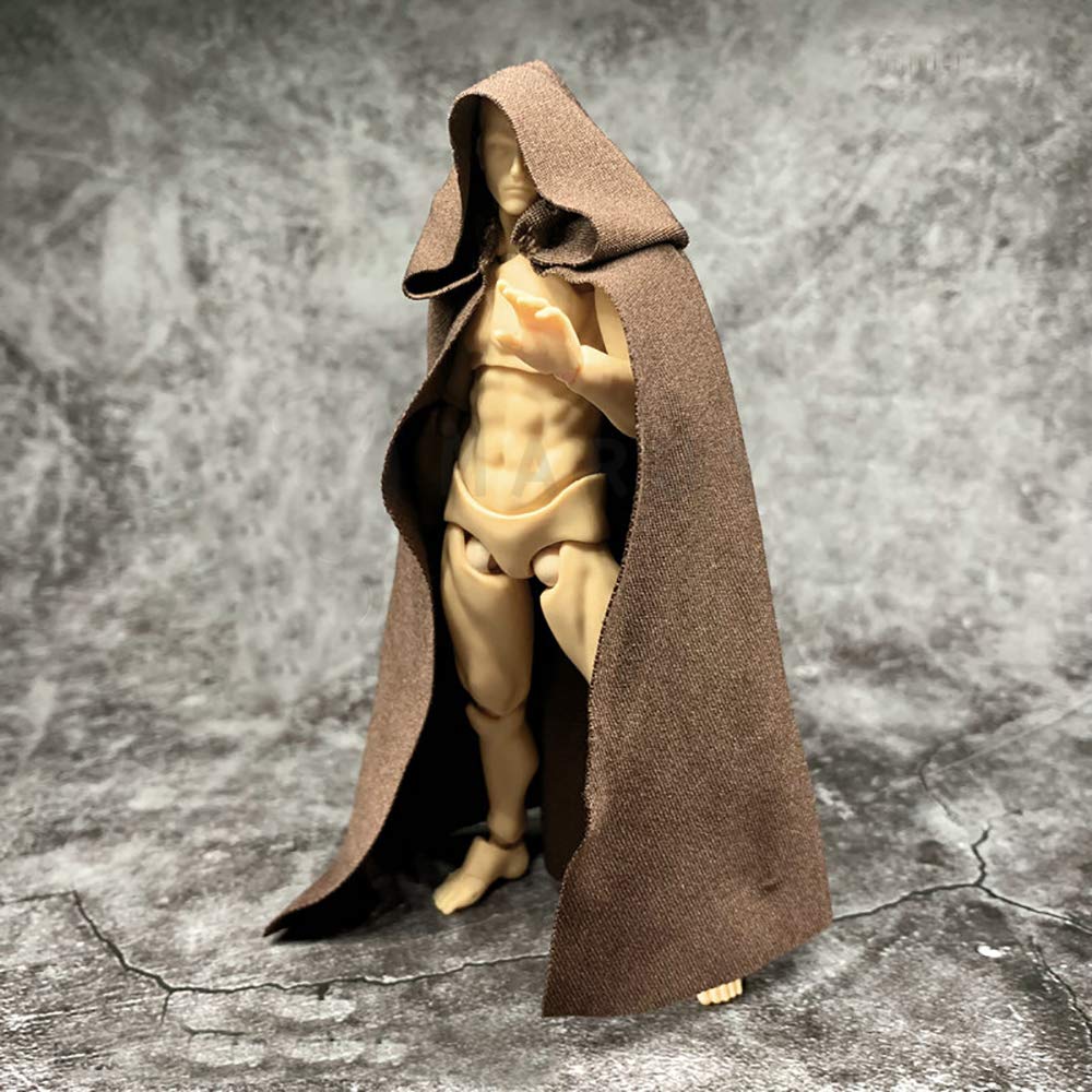 SSbeauty M 1:12 Scale Fabric Cape Cloak with Hat for 6 inch 1/12 Action Figure Clothes (Brown Cloak)