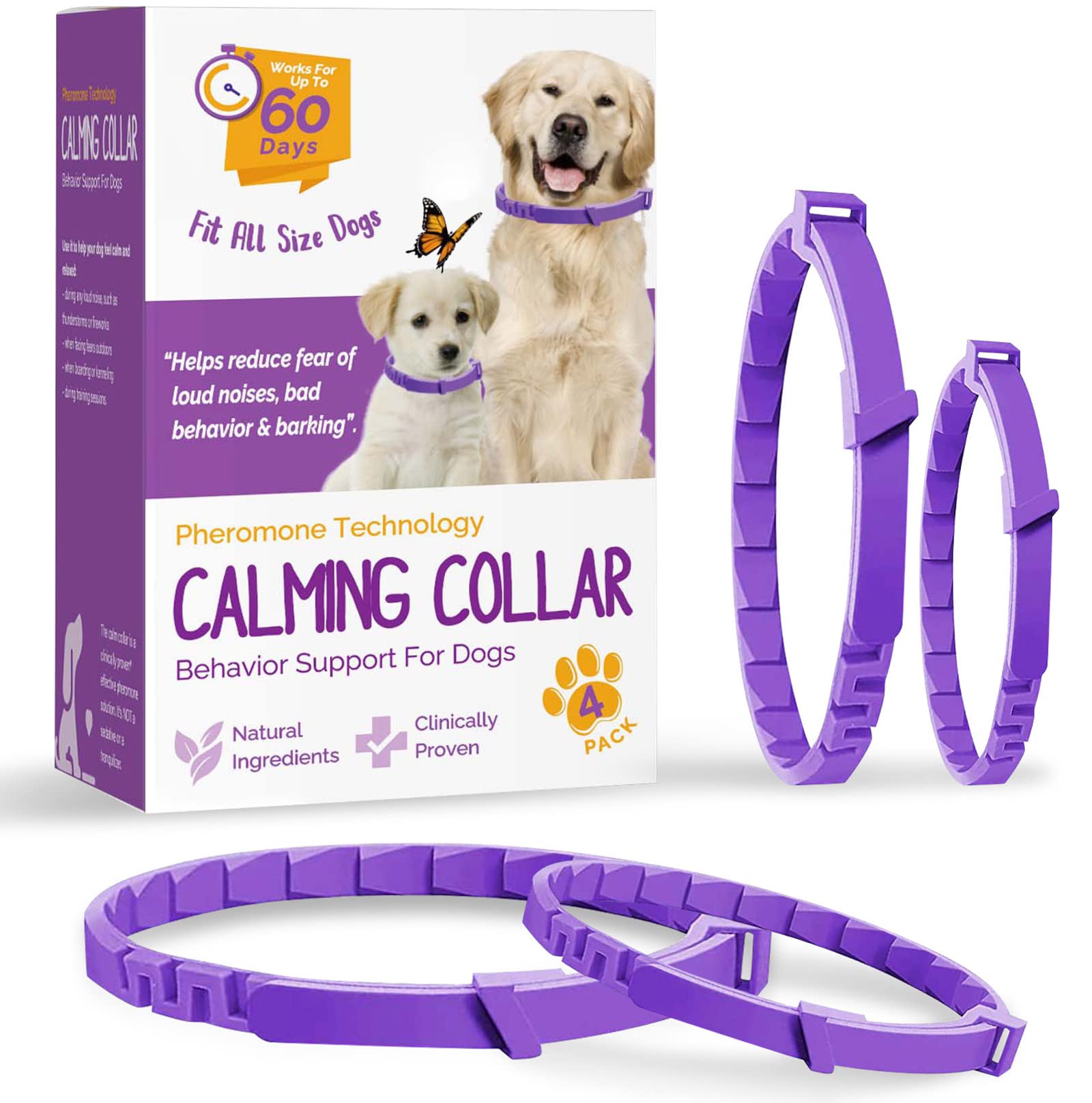 Calming Collar for Dogs, Adjustable Dog Calming Collar, Sustained Release Pheromone, Suitable for All Dogs with Separation Anxiety&Stress&Fear, 4Pcs