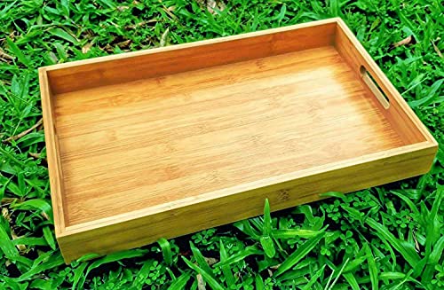 Bamboo Serving Tray with Handles - Made from Bamboo Tray and Veneer Bottom which can be Used as a Kitchen Serving Tray, Coffee Tables, as Well as Bed Tray and Tray for an Ottoman