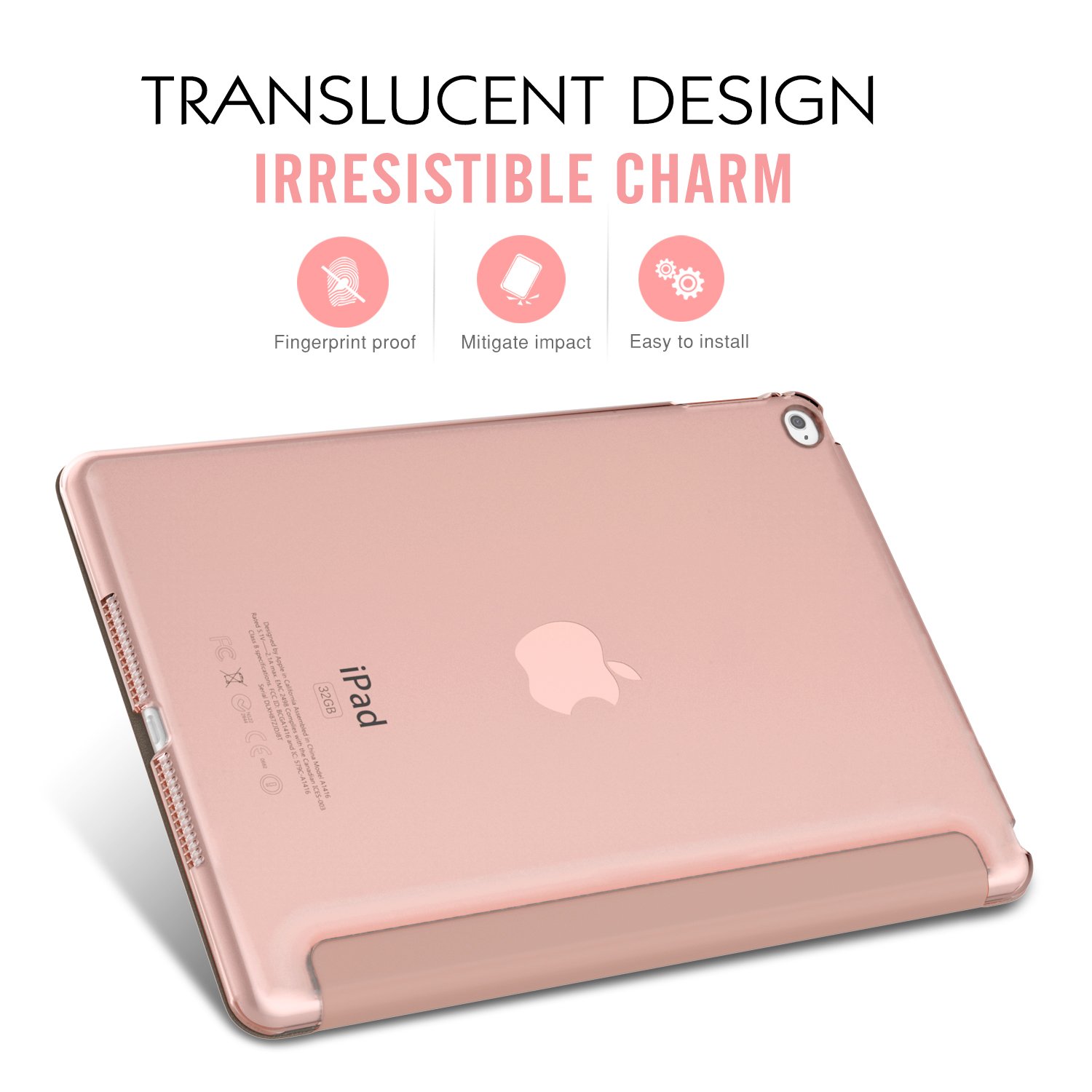MoKo Case Fit iPad Air 2 - Slim Lightweight Smart Shell Stand Cover with Translucent Frosted Back Protector Fit iPad Air 2 9.7" Tablet, with Auto Wake/Sleep, Rose Gold