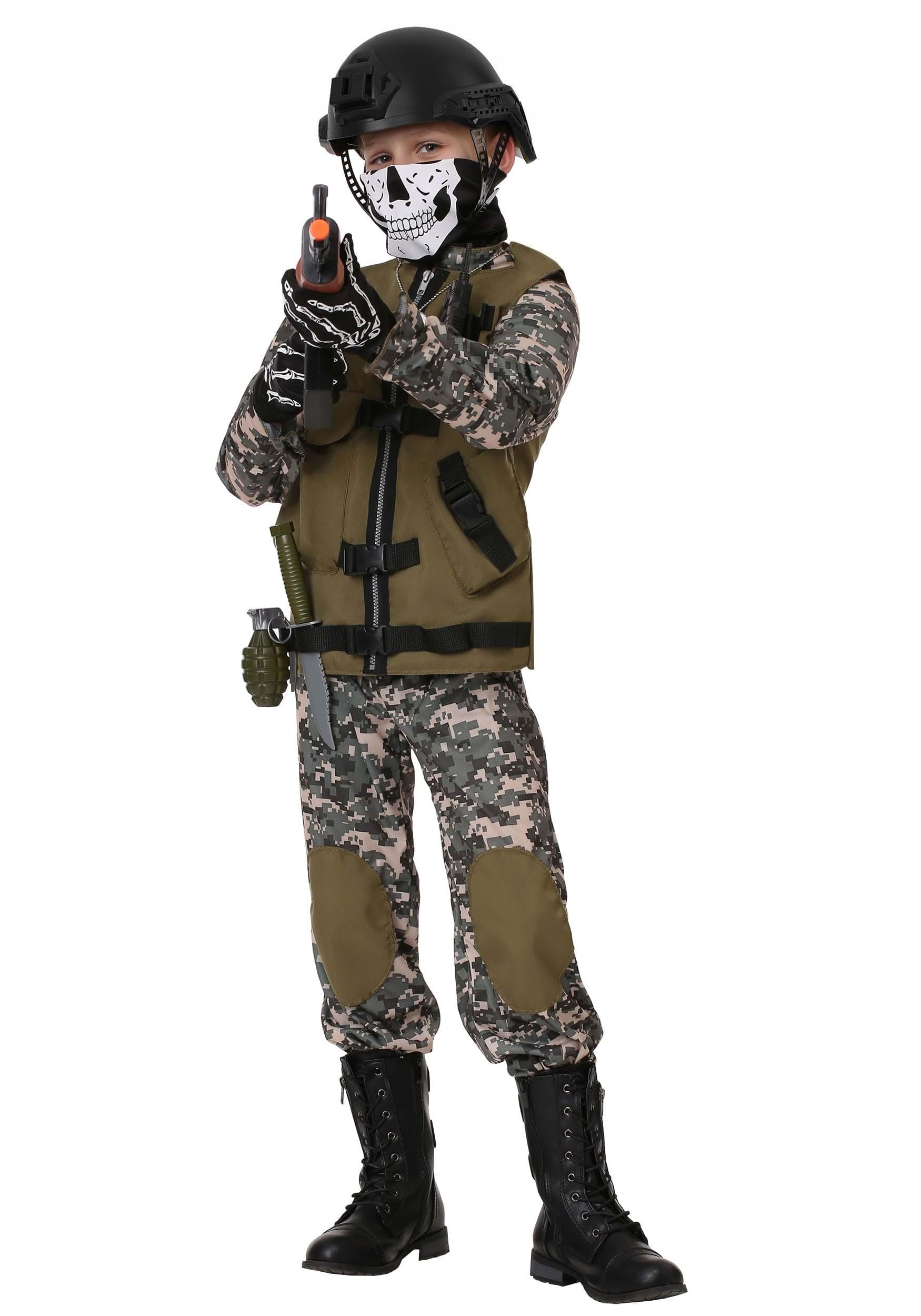 Kids Camo Trooper Costume Tactical Vest Camouflage Army Bundle w/Gloves
