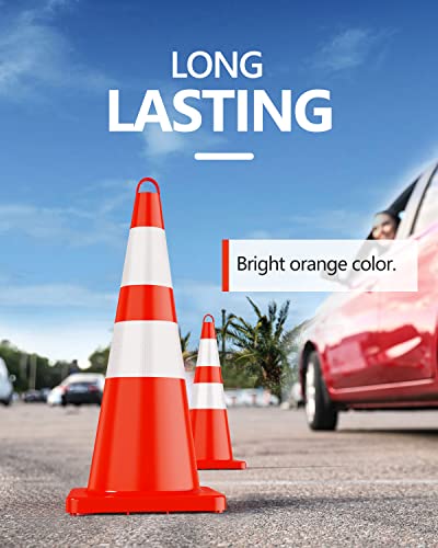 BATTIFE 12Pack Traffic Safety Cones 28 inches with Reflective Collars, PVC Orange Construction Cone for Traffic Control, Driveway Road Parking