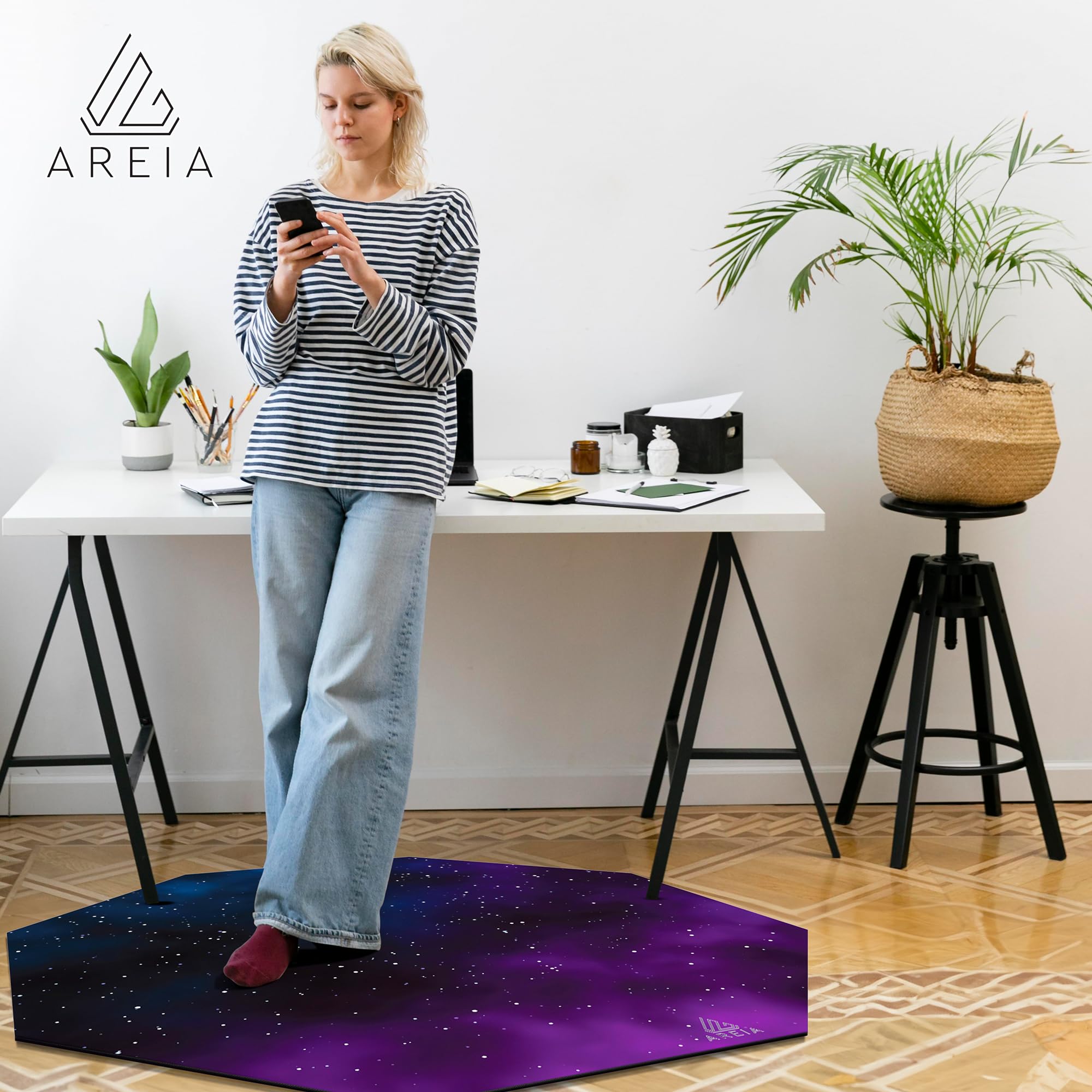 AREIA Computer Chair Mat (47” x 47”), Noise Cancelling Gaming Chair Mat – Anti-Slip Gaming Floor Mat – Scratch Resistant Mat for Office Chair – Octagon Computer Chair Mat for Hardwood Floor