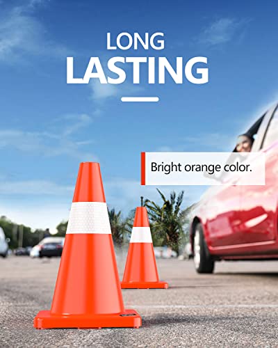 BATTIFE 6Pack 18inch Traffic Safety Cones with Reflective Collars, PVC Orange Construction Cone for Home Road Driveway Parking