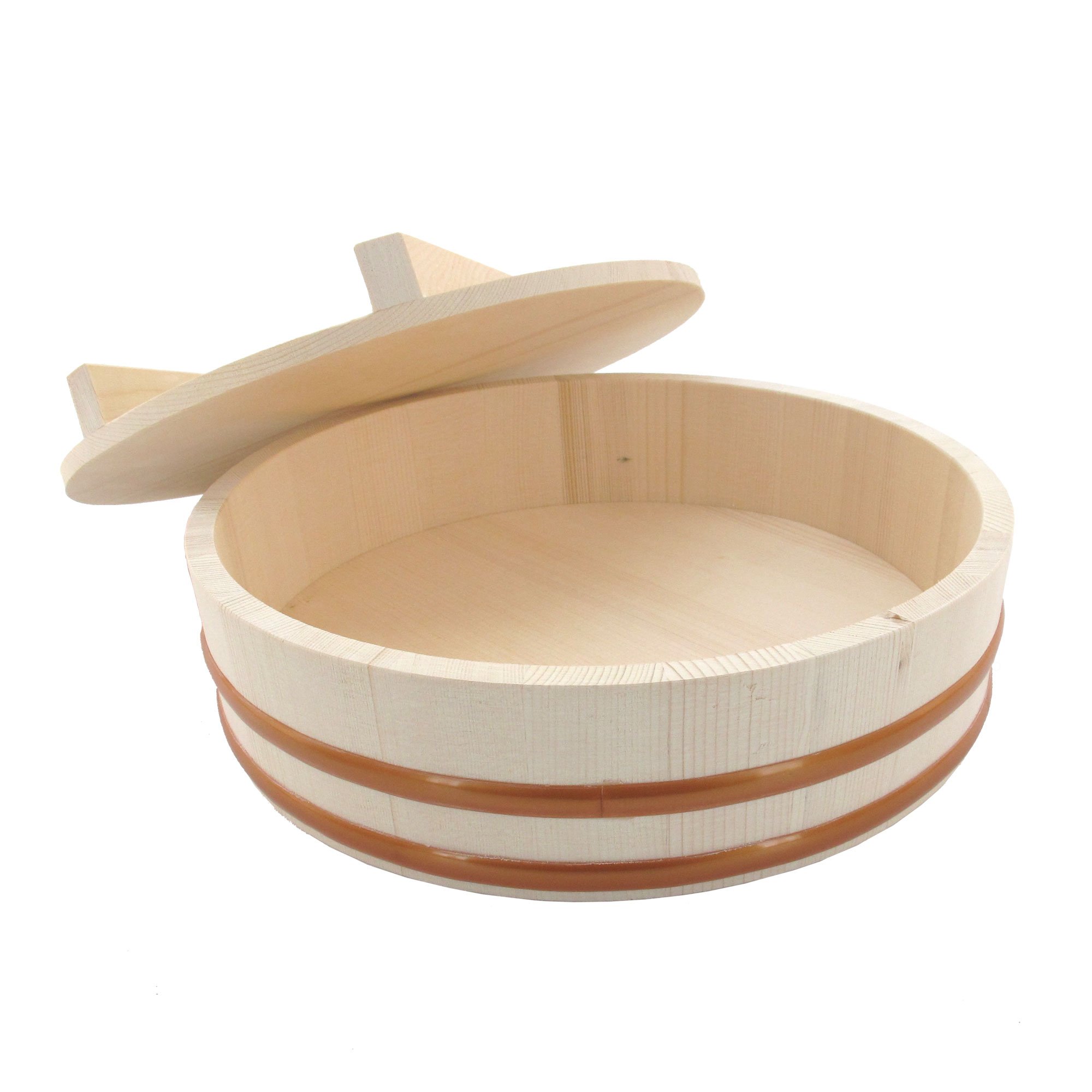 BambooMN 11.8" Hangiri Oke Sushi Rice Cooling Bowl/Tub with Lid, 1 Piece - Medium