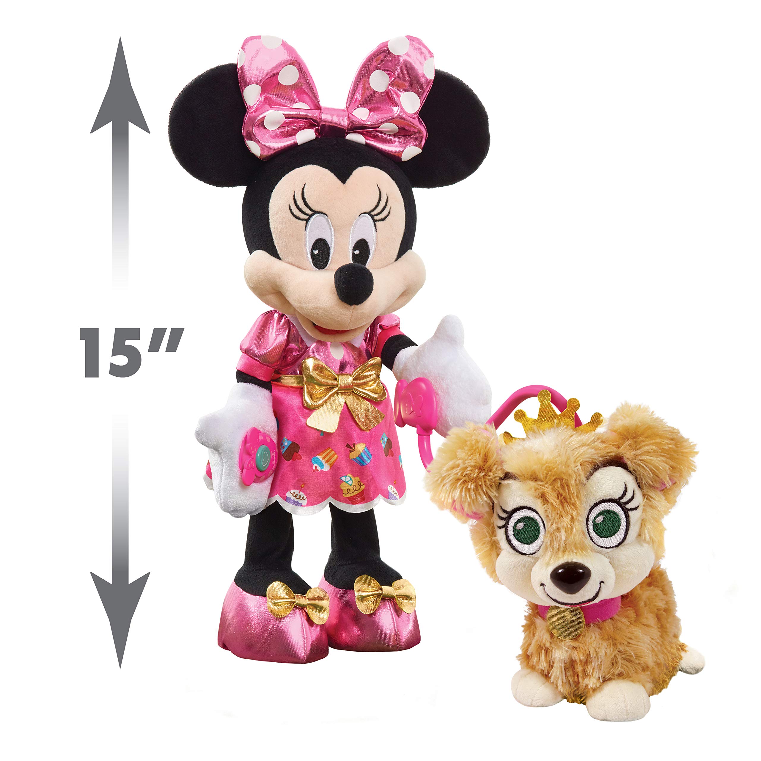 Disney Junior Minnie Mouse Party & Play Pup Feature Plush, Officially Licensed Kids Toys for Ages 3 Up by Just Play