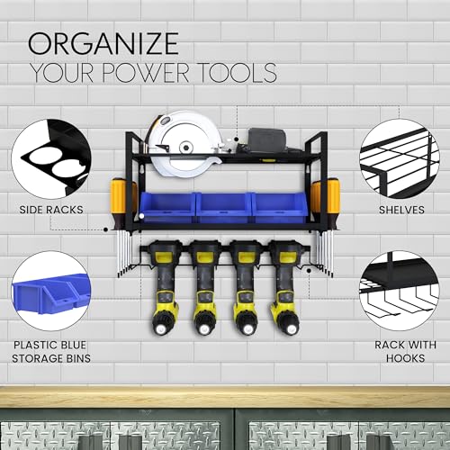 RMG Products Power Tool Organizer Wall Mount and Tool Storage Bins- Power Tool Storage Rack to Streamline Your Work Space - Tool Organizer Wall Mount with Durable Craftsmanship - 15.7” x 7.87” x 7.87”
